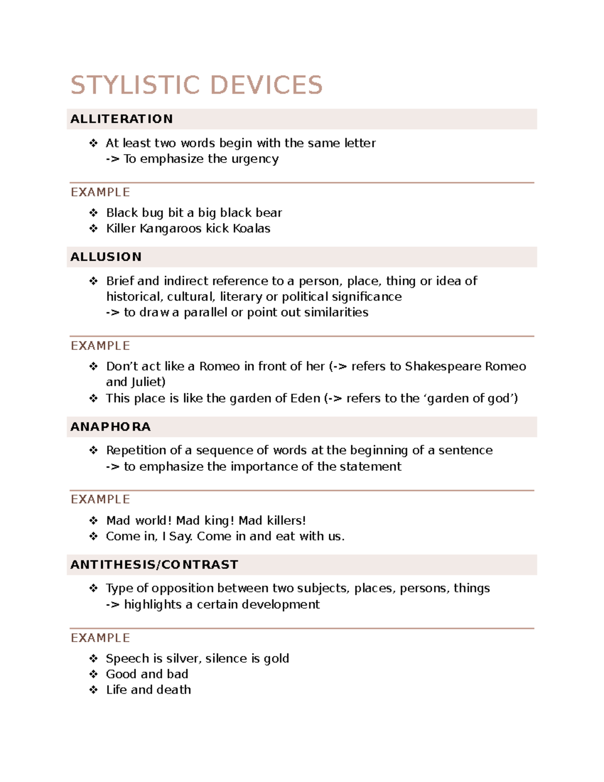 Overview - Stylistic devices - STYLISTIC DEVICES ALLITERATION At least ...
