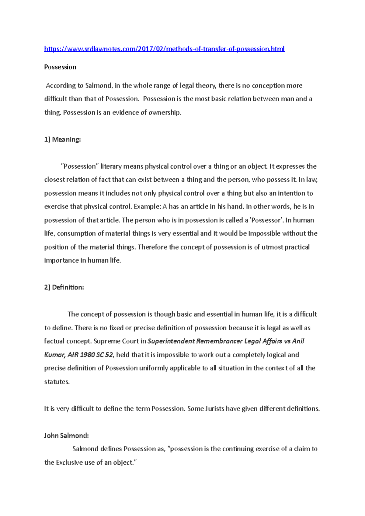 Possession - Notes - srdlawnotes/2017/02/methods-of-transfer-of ...