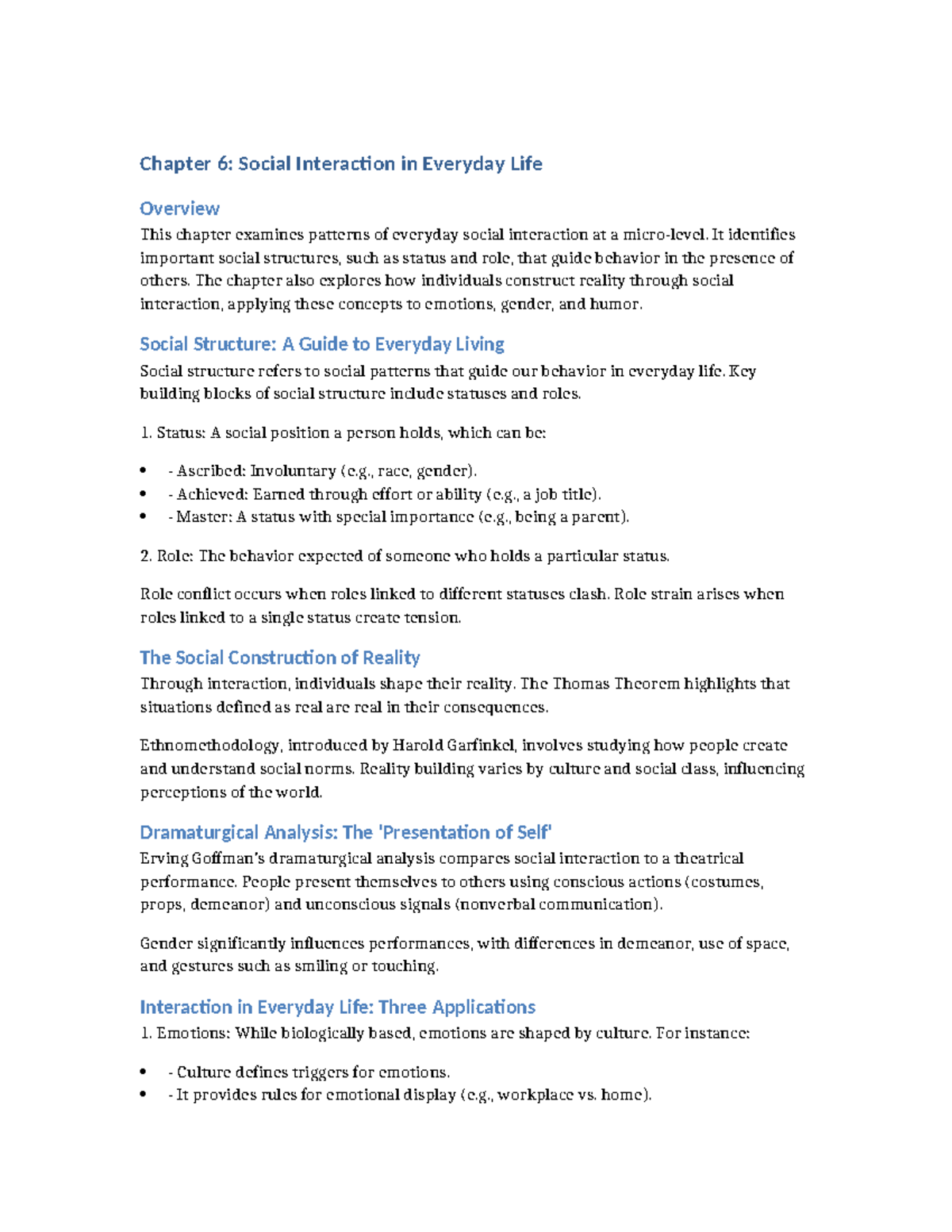 Social Interaction Chapter 6 Notes - Chapter 6: Social Interaction in ...