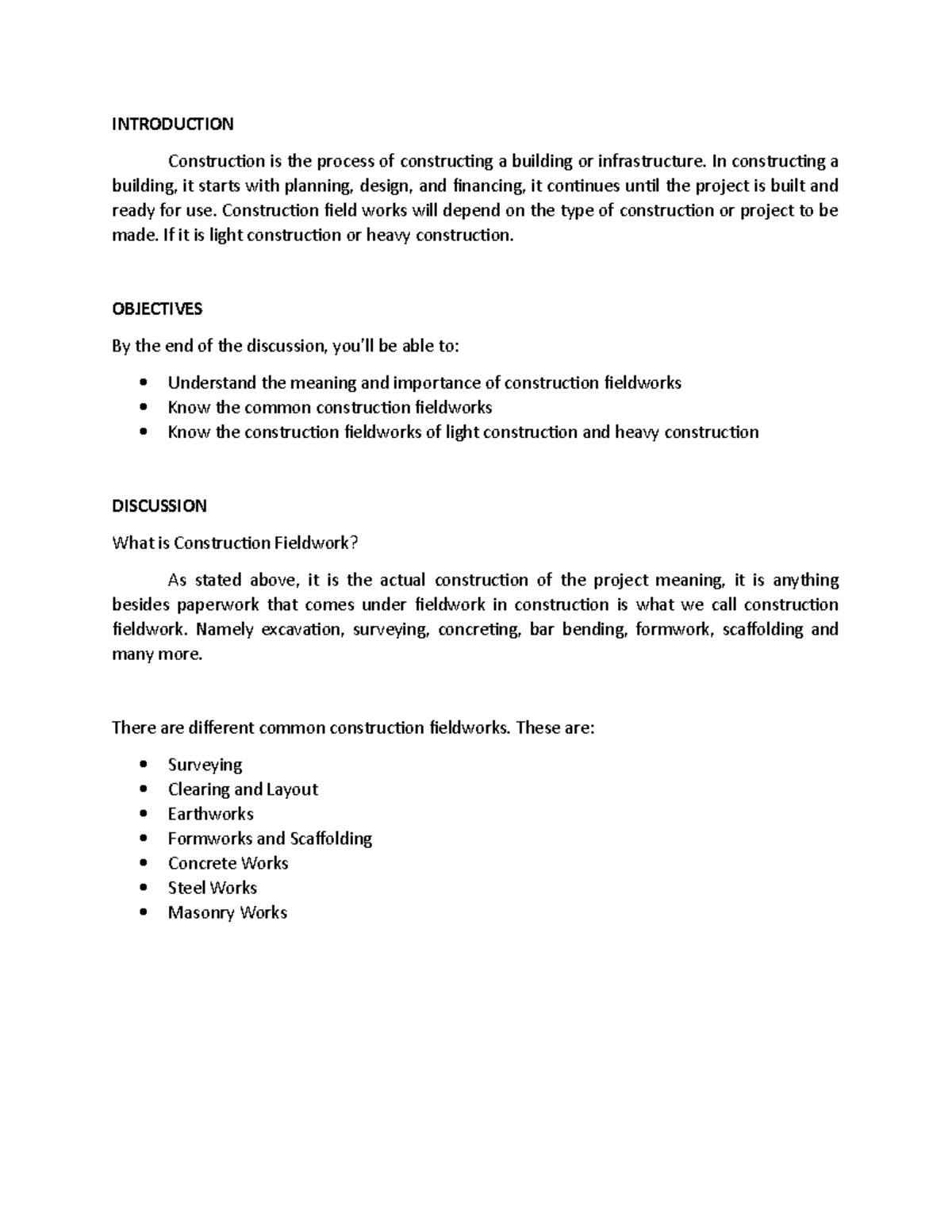 Fabillar-construction-fieldworks - INTRODUCTION Construction is the ...