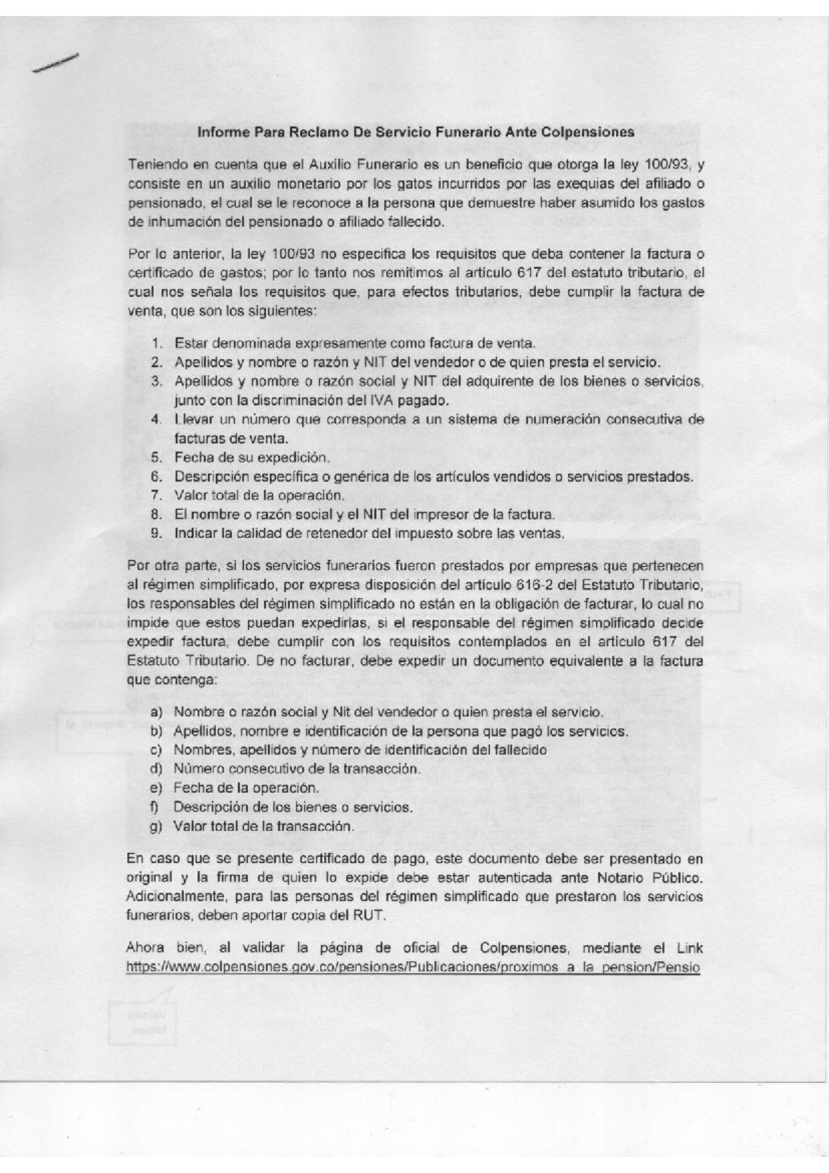 Informe Reclamo Servicios - Informe Para Reclamo De Servicio Funerario ...