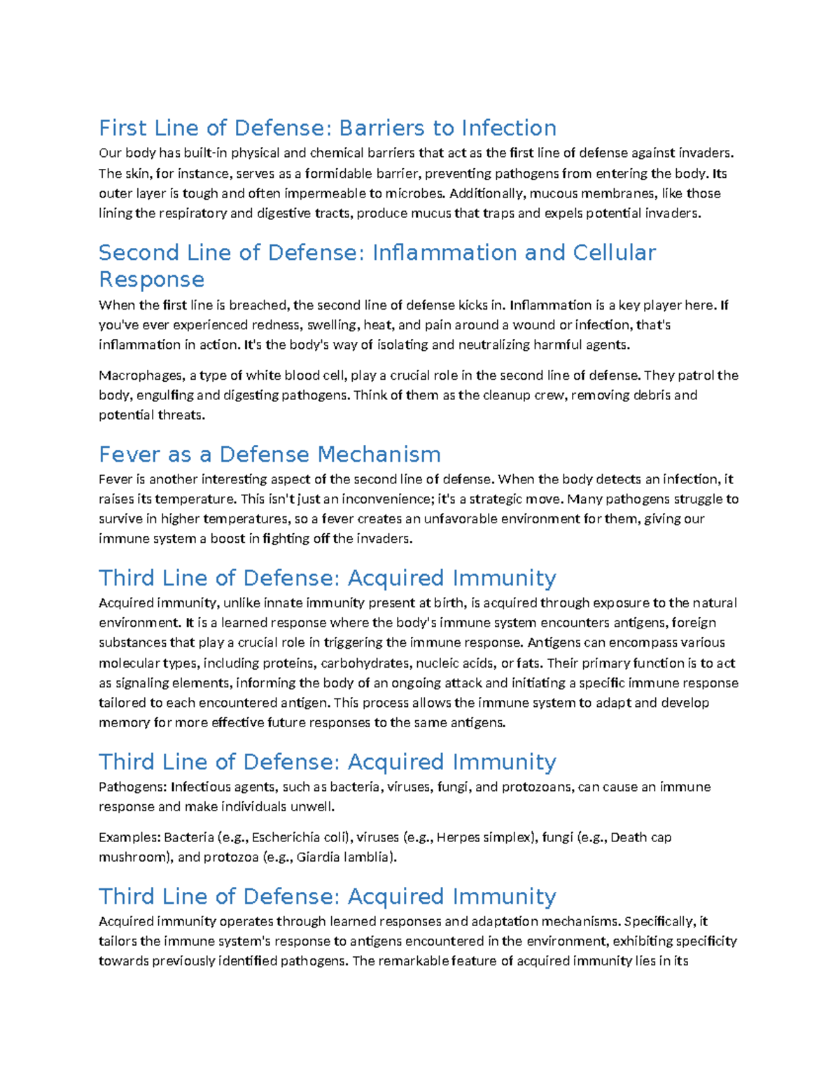 Unit 12 notes - please check out - First Line of Defense: Barriers to ...