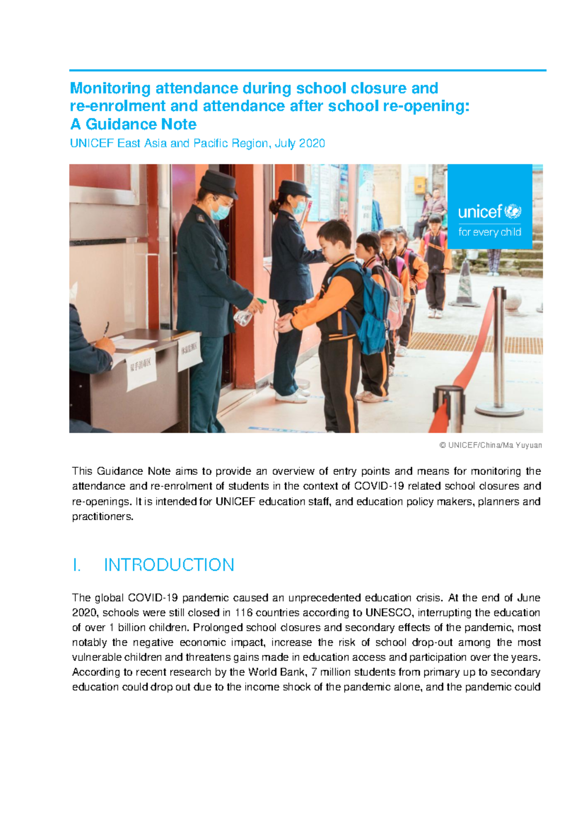 Unicef monitoring 2020 july - Monitoring attendance during school ...