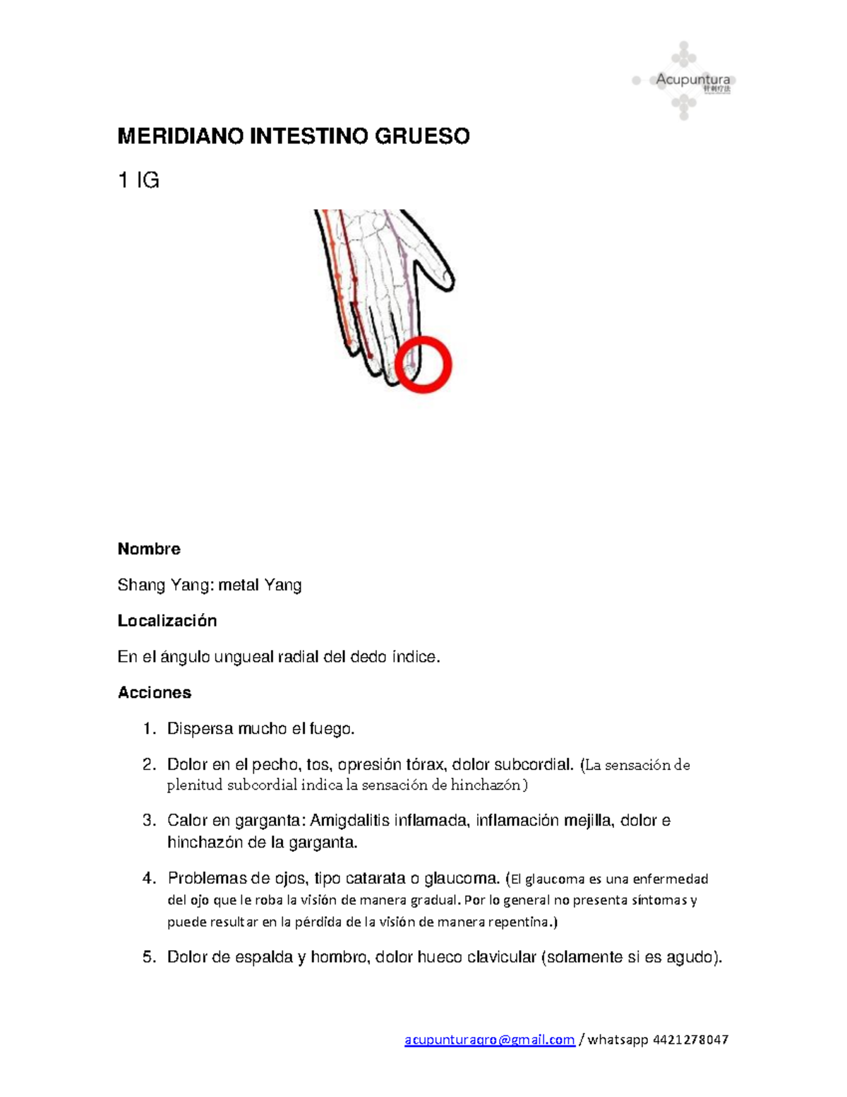 Meridiano Intestino Grueso - MERIDIANO INTESTINO GRUESO 1 IG Nombre ...