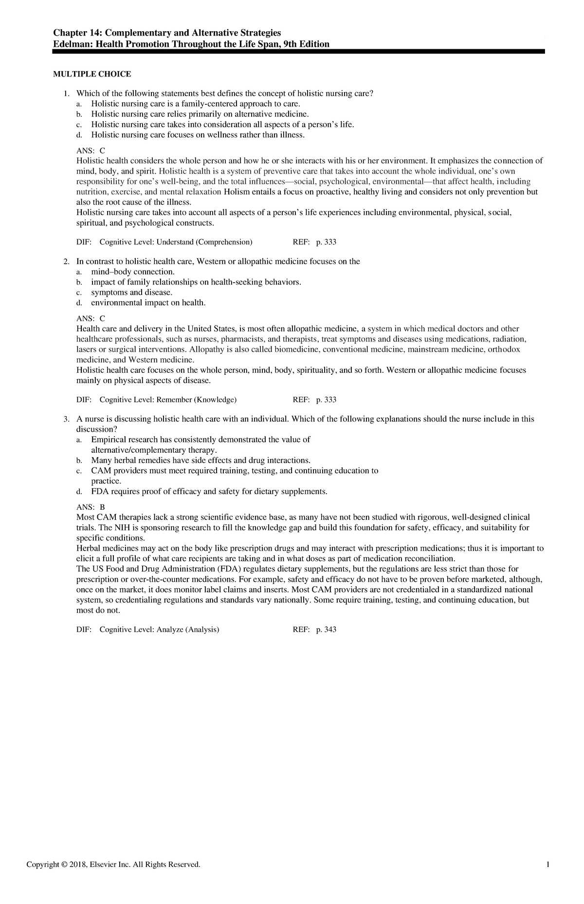 Exam View - Chapter 14 - Chapter 14: Complementary and Alternative ...