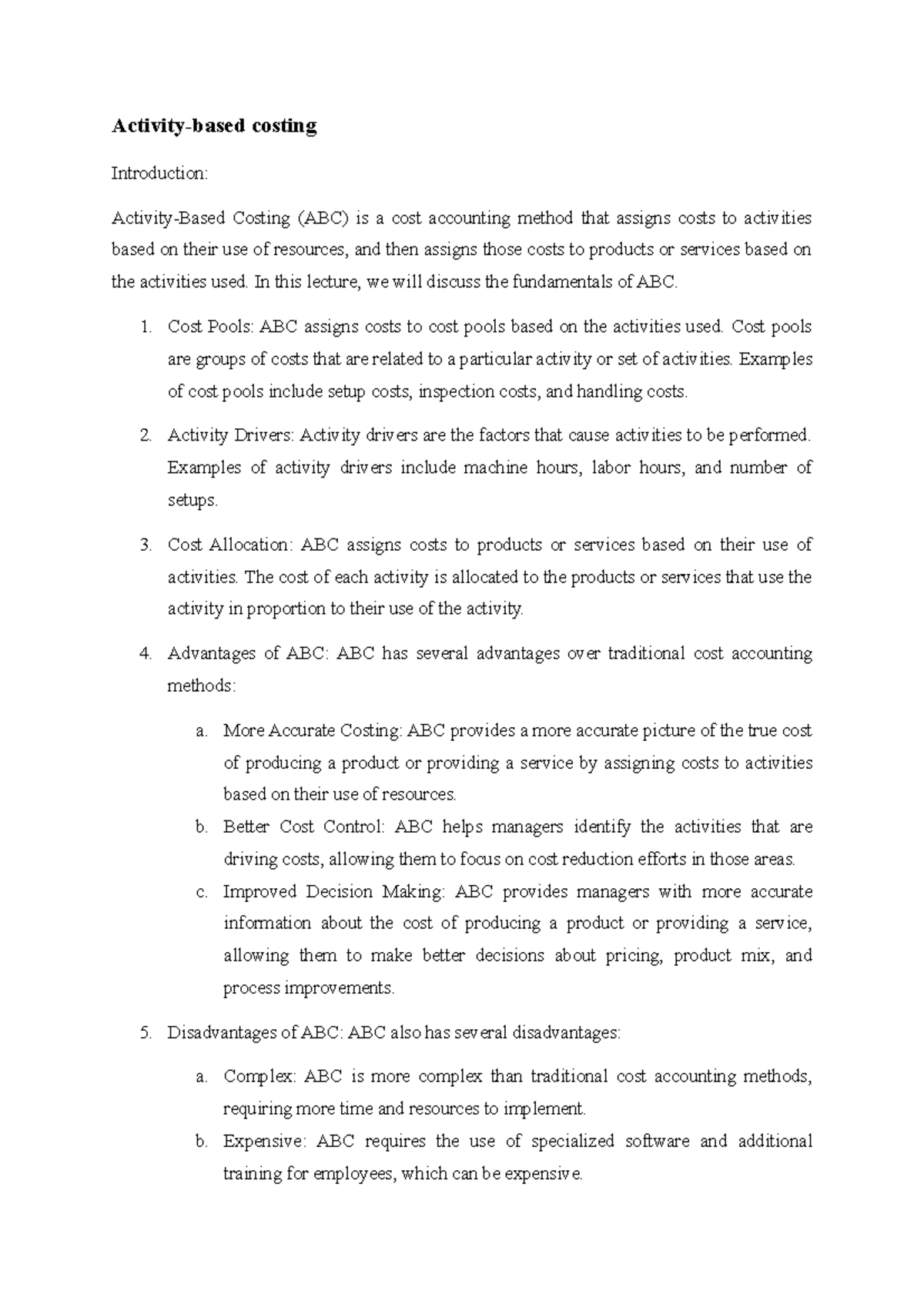 Activity-based costing - Activity-based costing Introduction: Activity ...