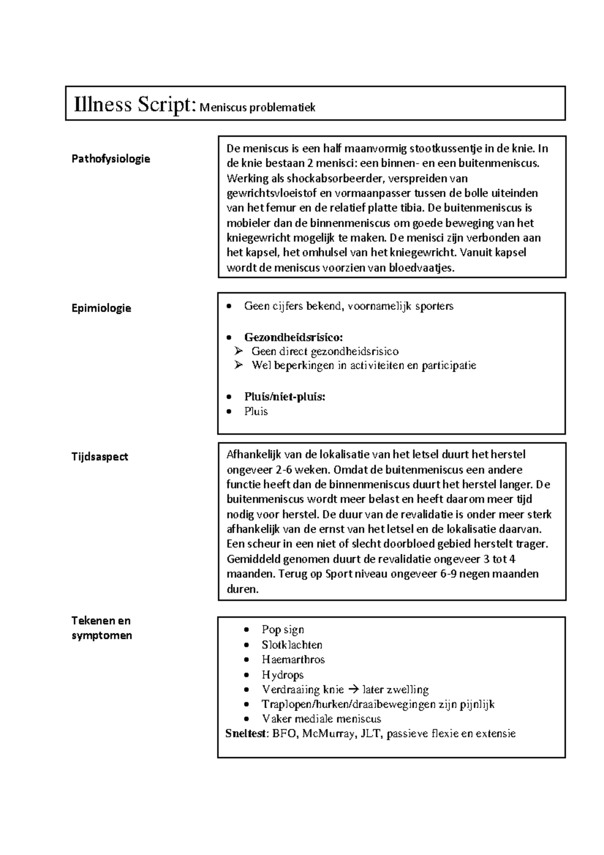 Ilness scripts pathologieen - Pathofysiologie Epimiologie Tijdsaspect ...