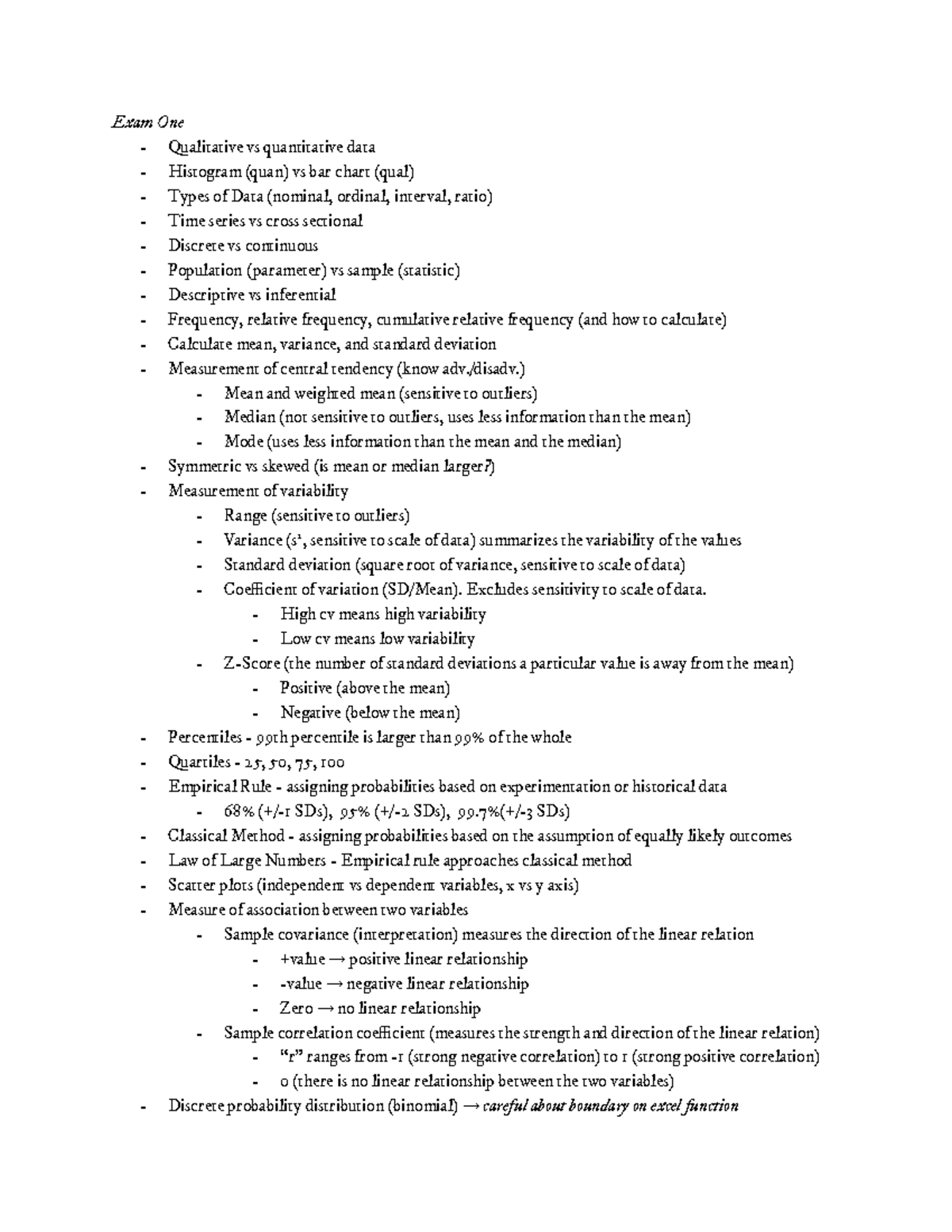 Stats study guide - Exam One - Qualitative vs quantitative data ...