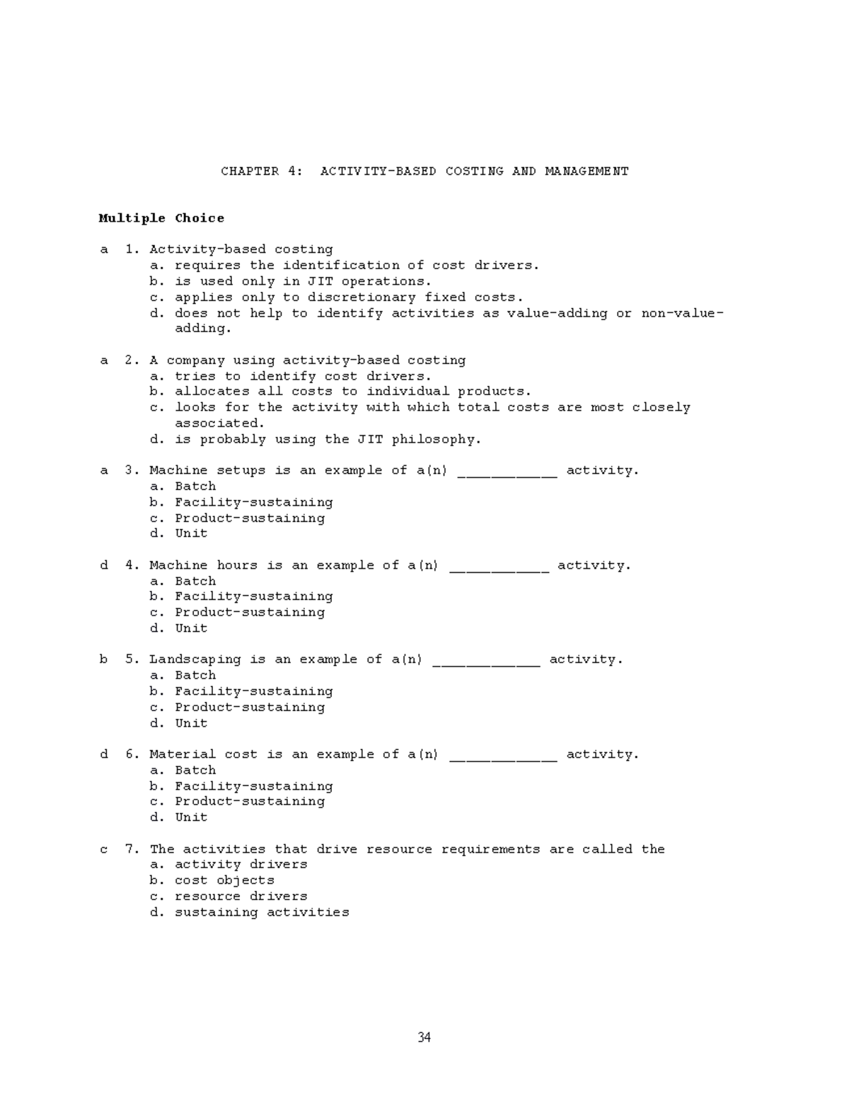 ABC-Quiz(theory and problem) - CHAPTER 4: ACTIVITY-BASED COSTING AND ...