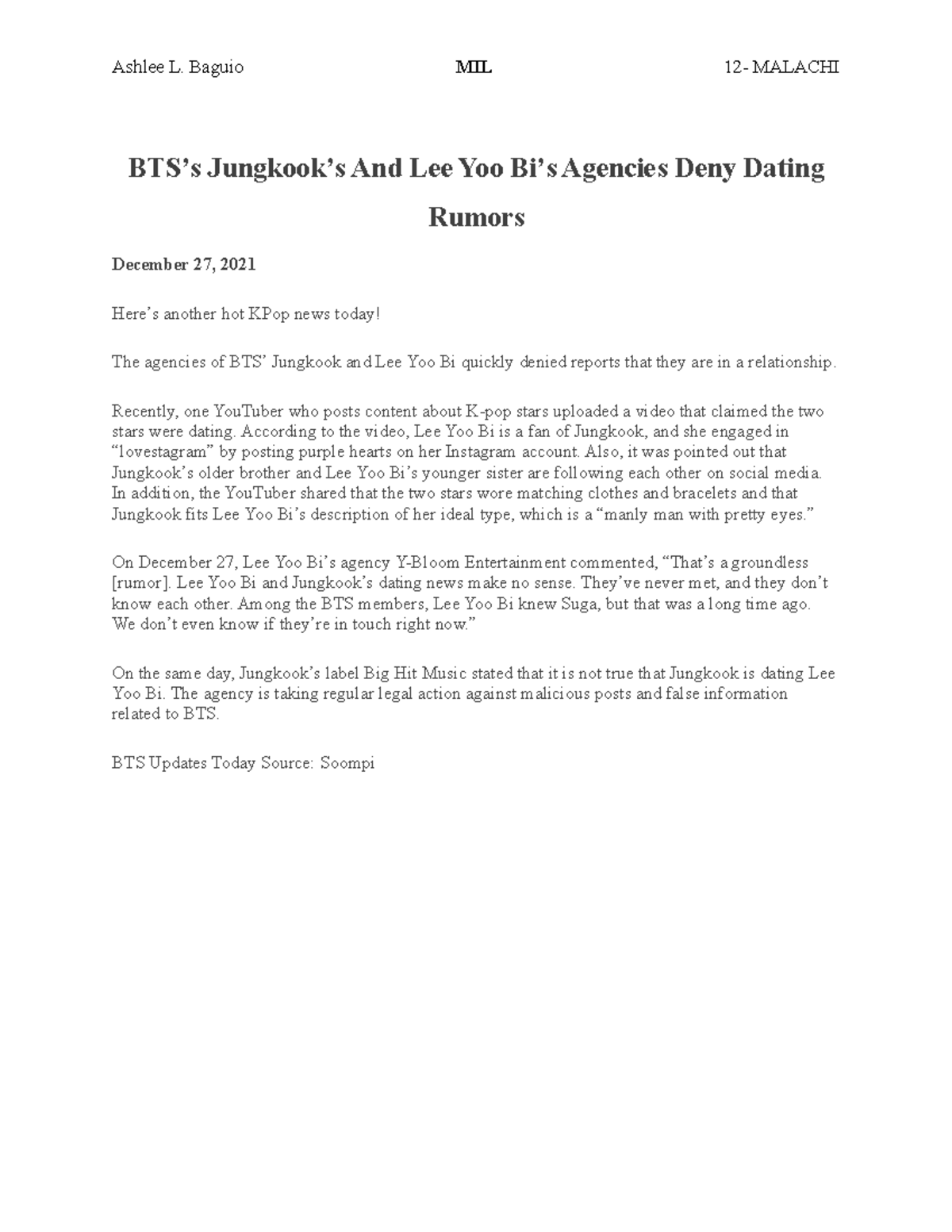 MIL BLOG Critic - Ashlee L. Baguio MIL 12- MALACHI BTS’s Jungkook’s And ...