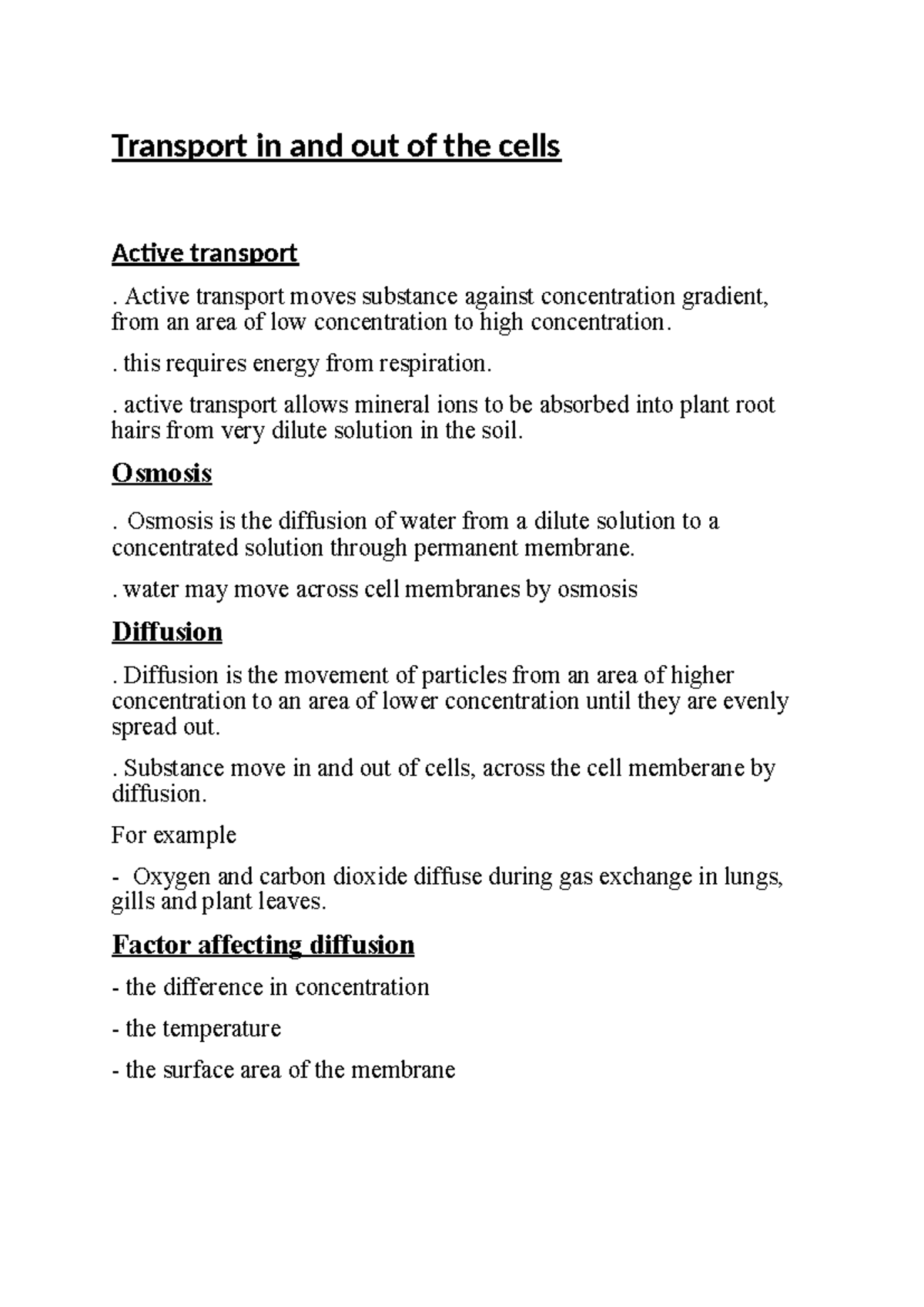 Transport in and out of the cells - Active transport moves substance ...