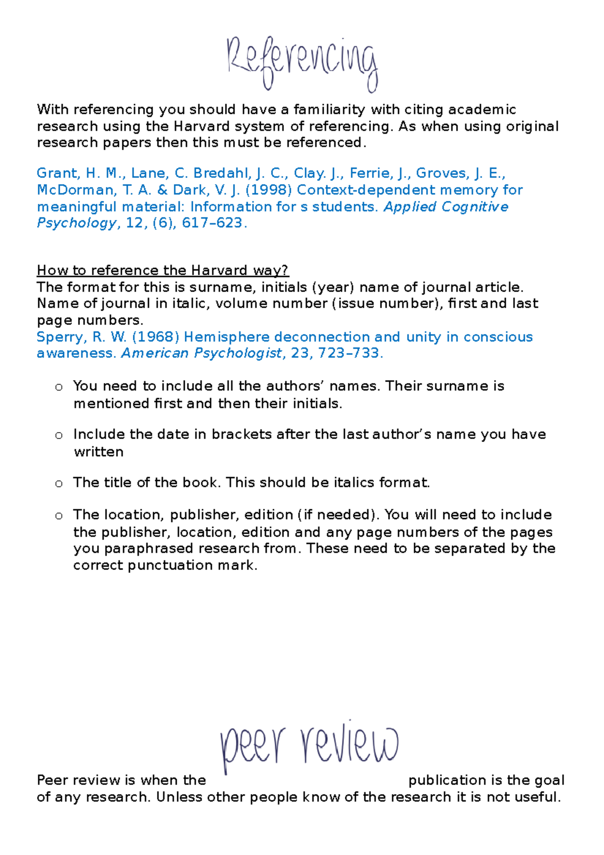 Psychology referencing and peer review - With referencing you should ...