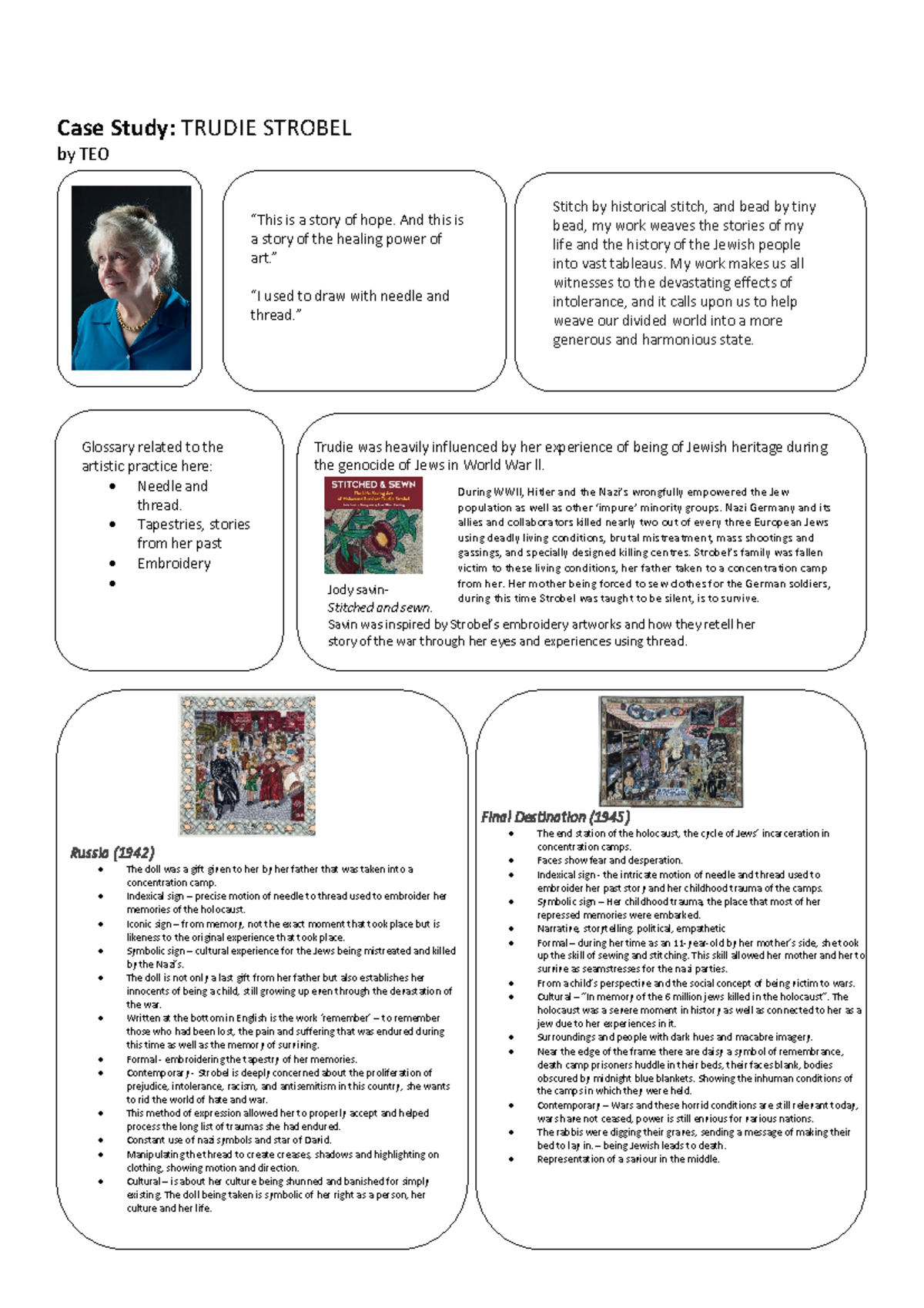 Case study on artists for art - Case Study: TRUDIE STROBEL by TEO “This is a story of hope. And ...