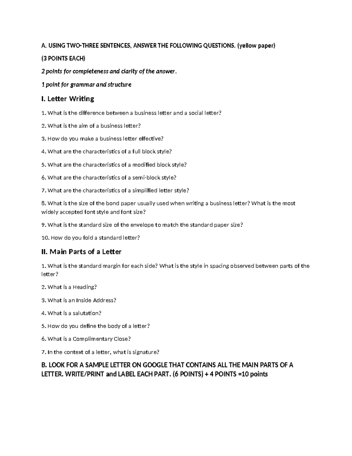 Activity-business-communication-letters - A. USING TWO-THREE SENTENCES ...