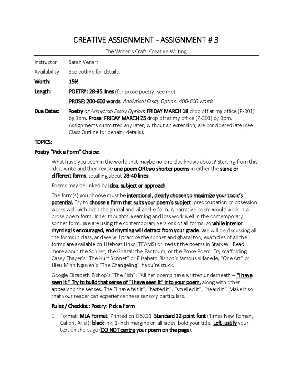 Creative Assignment 200 Poetry or Short Short Story 200 W22 - CREATIVE ...