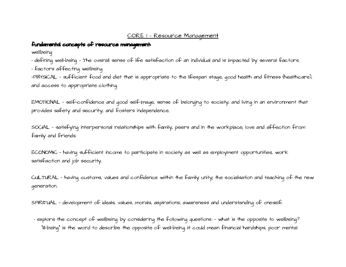 Copy of CORE 1 - Resource Management Syllabus Notes - CORE 1 - Resource ...