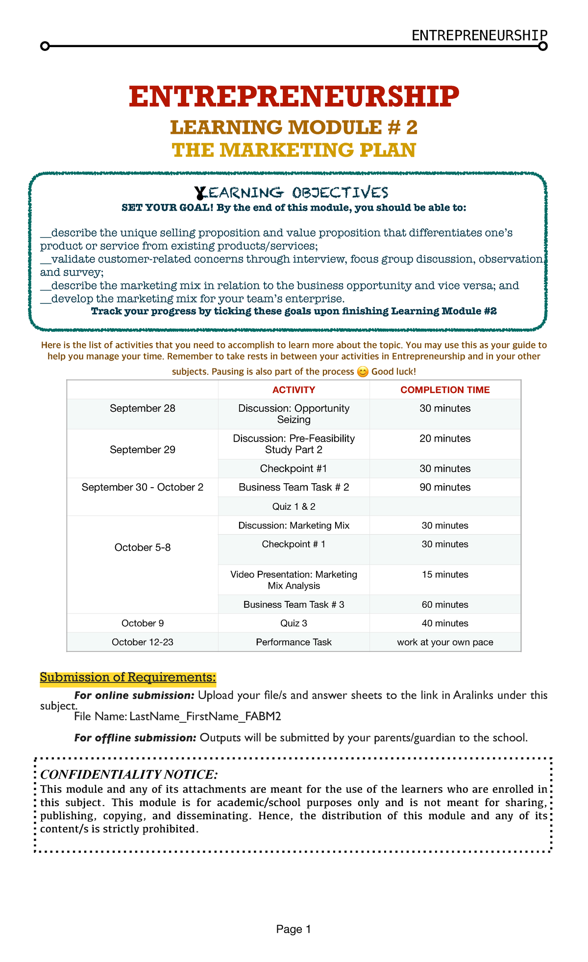 Entrepreneurship learning module: the marketing plan - ENTREPRENEURSHIP ...