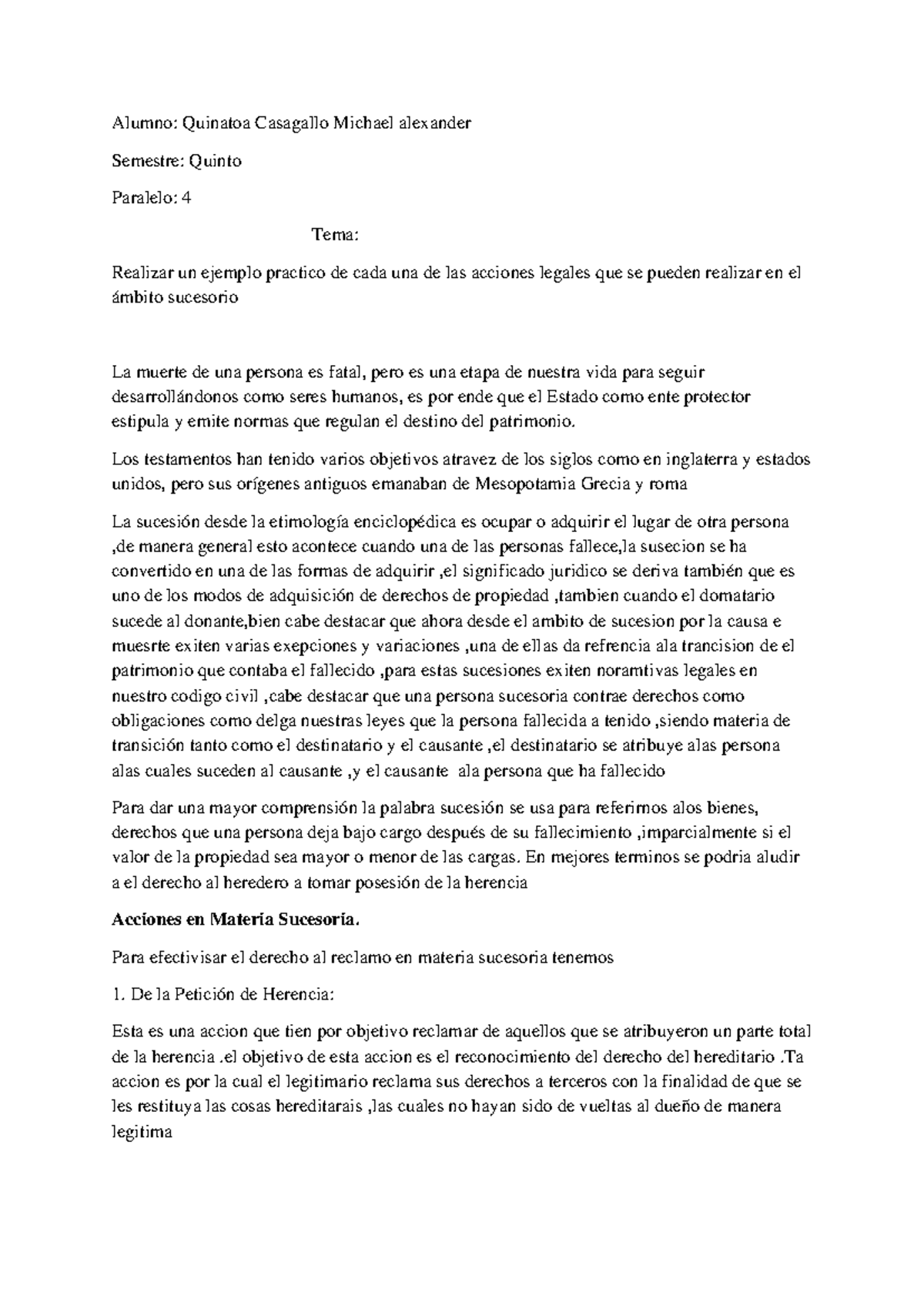 Tarea derecho sucesorio - Alumno: Quinatoa Casagallo Michael alexander ...