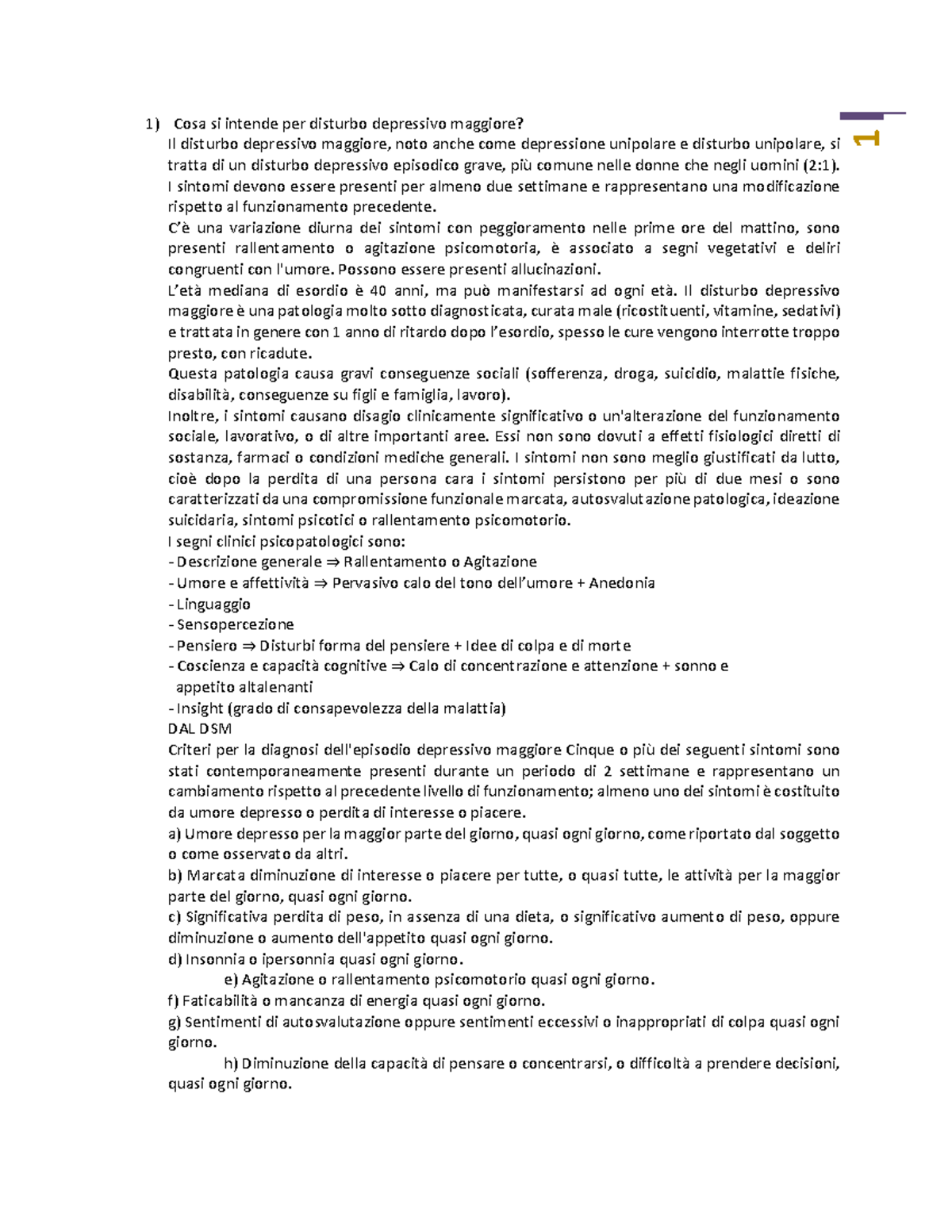 Depressione maggiore lezioni - 1 Cosa si intende per disturbo ...