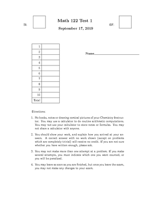 Math 122 Test 1 2021 paper - Math 122 Test 1 September 14, 2021 SI: EF ...