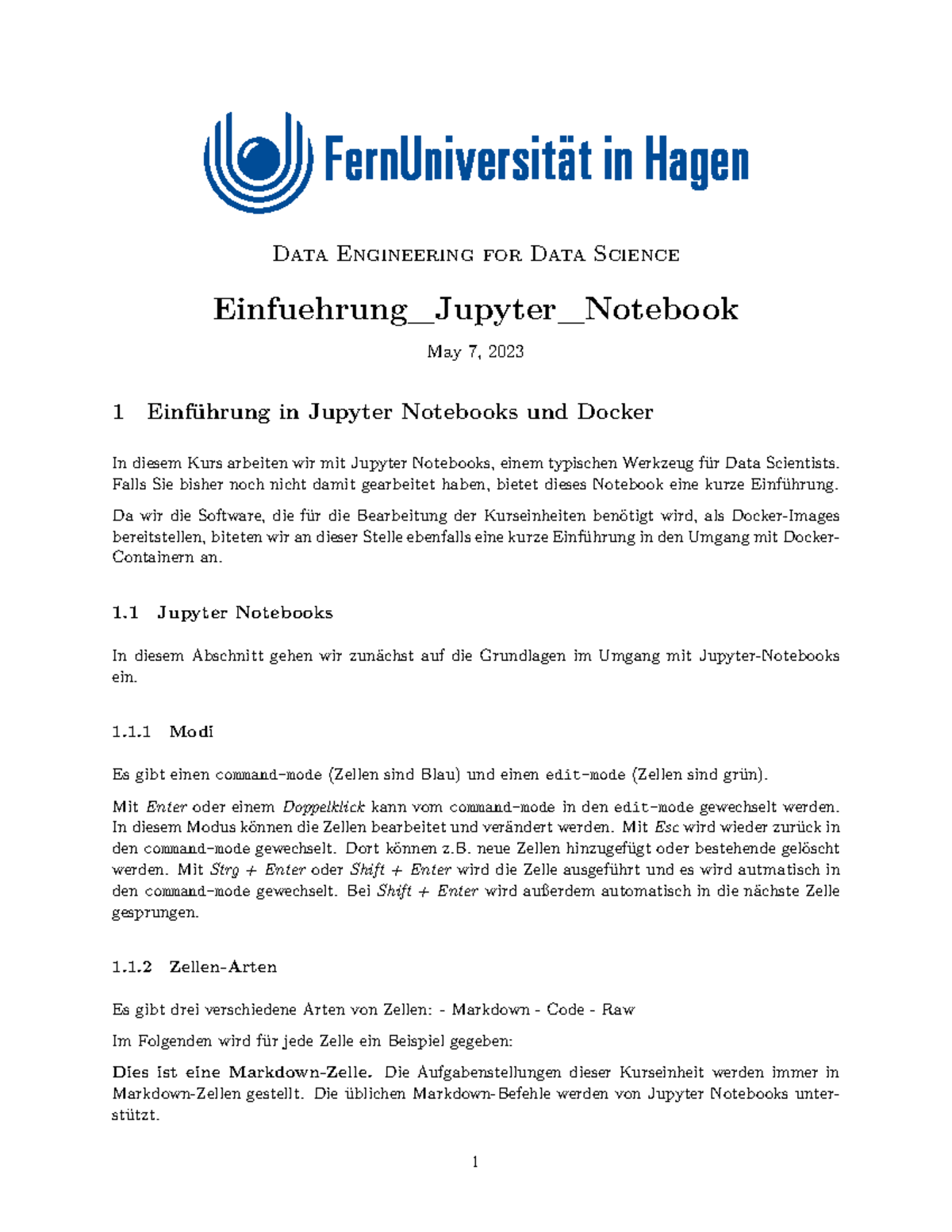 Einfuehrung Jupyter Notebook - Data Engineering for Data Science Einfuehrung_Jupyter_Notebook ...