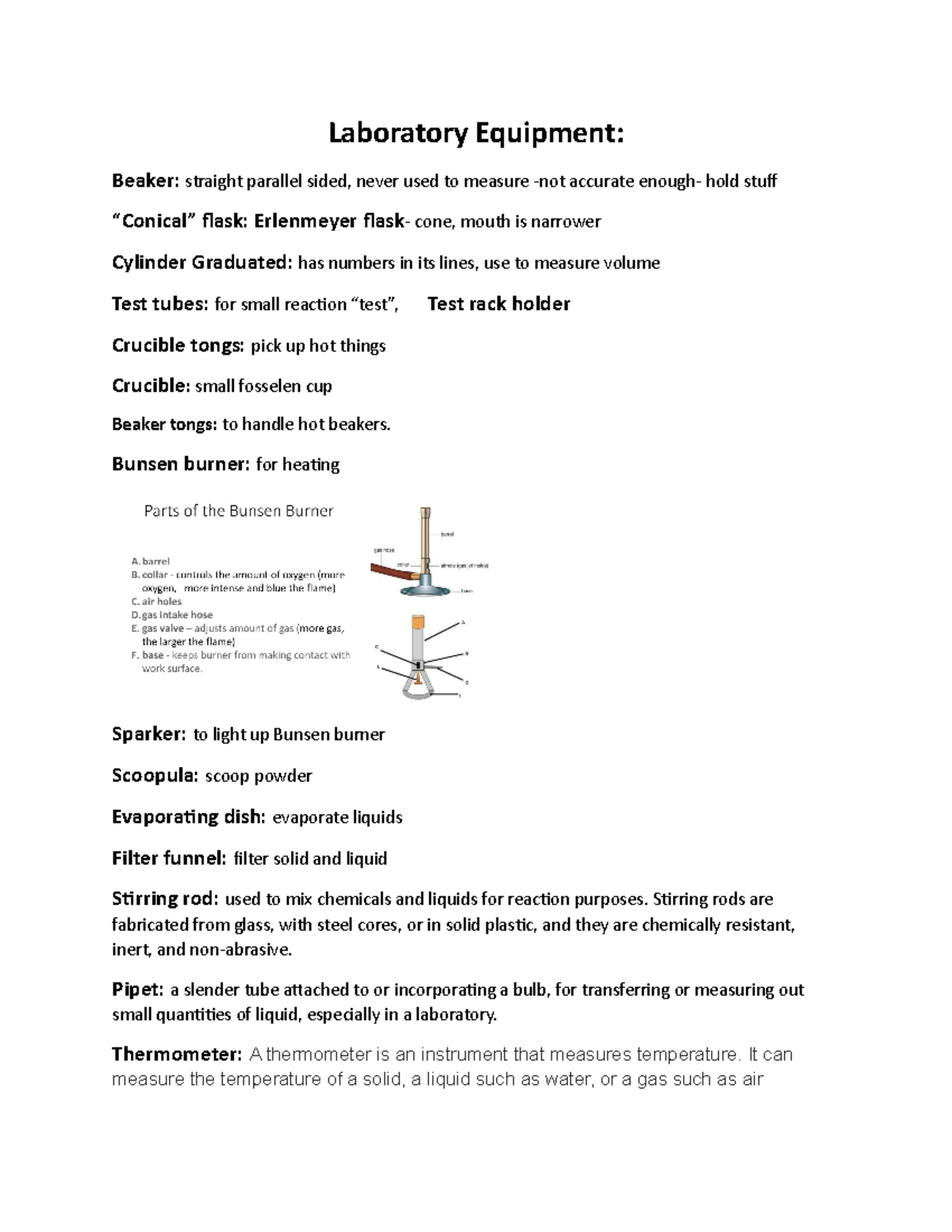 Laboratory Equipment - Lecture notes 1 - Laboratory Equipment: Beaker ...