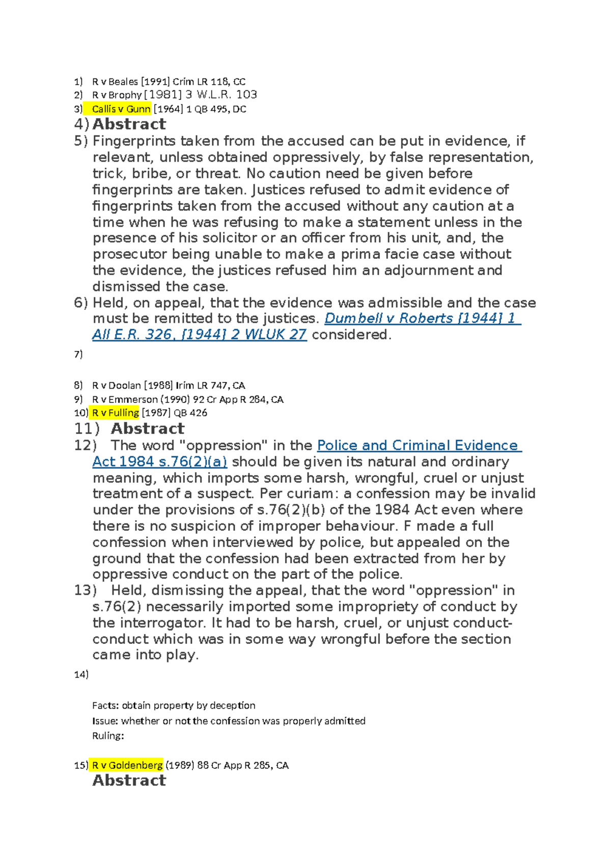 R v Beales - this is a case - 1) R v Beales [1991] Crim LR 118, CC 2) R ...