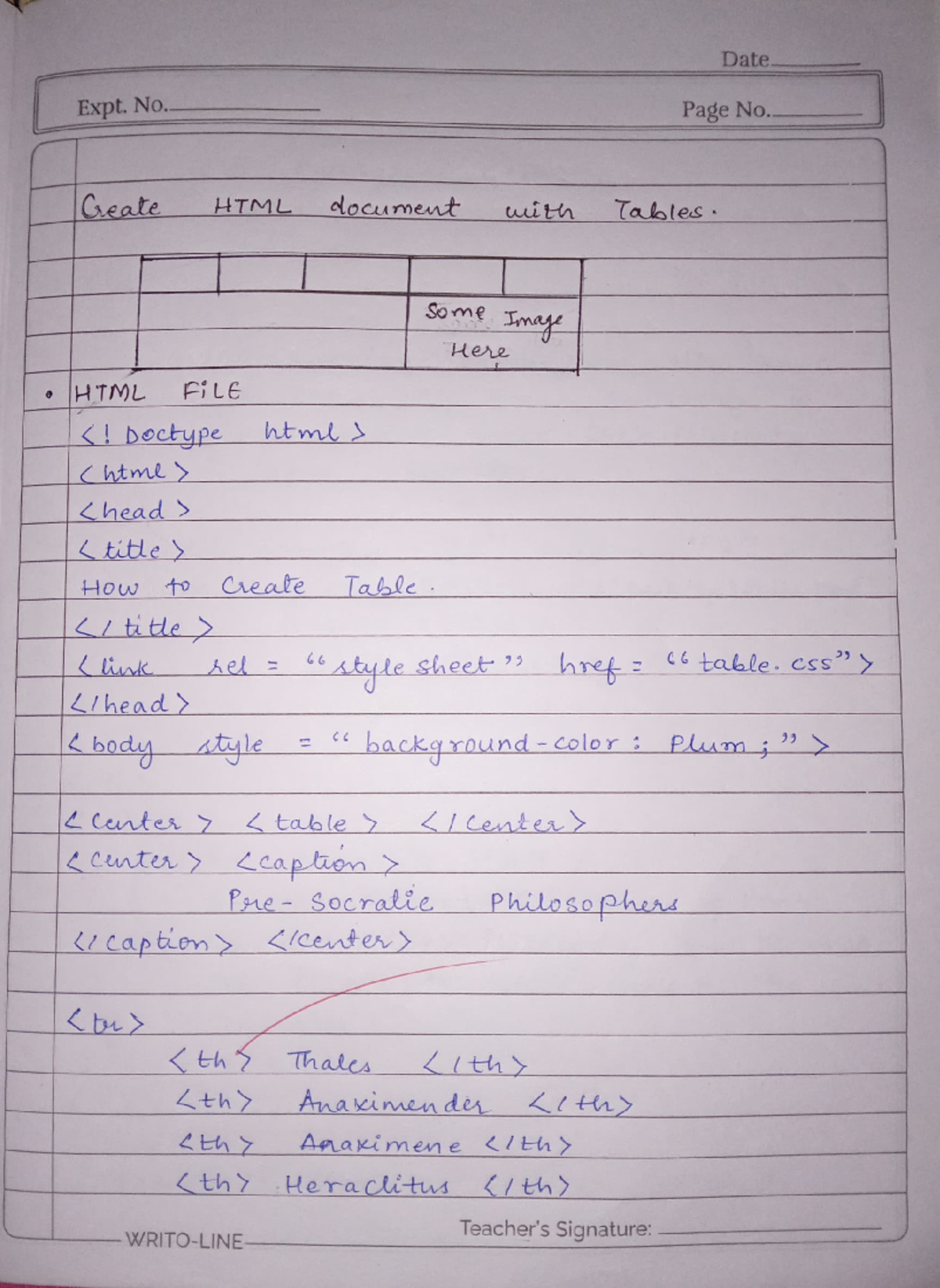 Practical no 3 - Date Expt. No. Page No. Geate HTMLdocunmet ith lasles Some m Hee HTML FiLE K ...