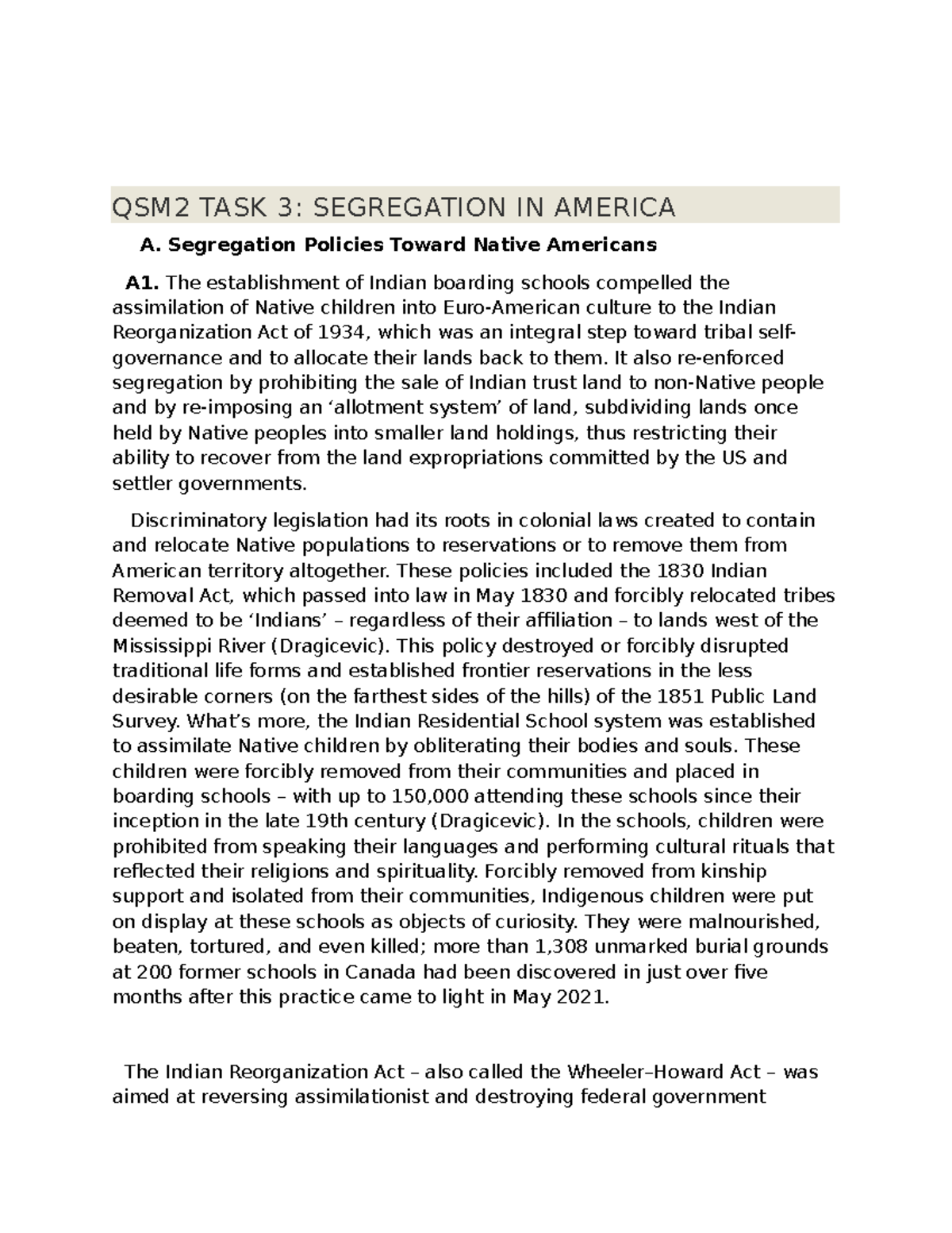 QSM2 TASK 3 Segregation In America - QSM2 TASK 3: SEGREGATION IN ...