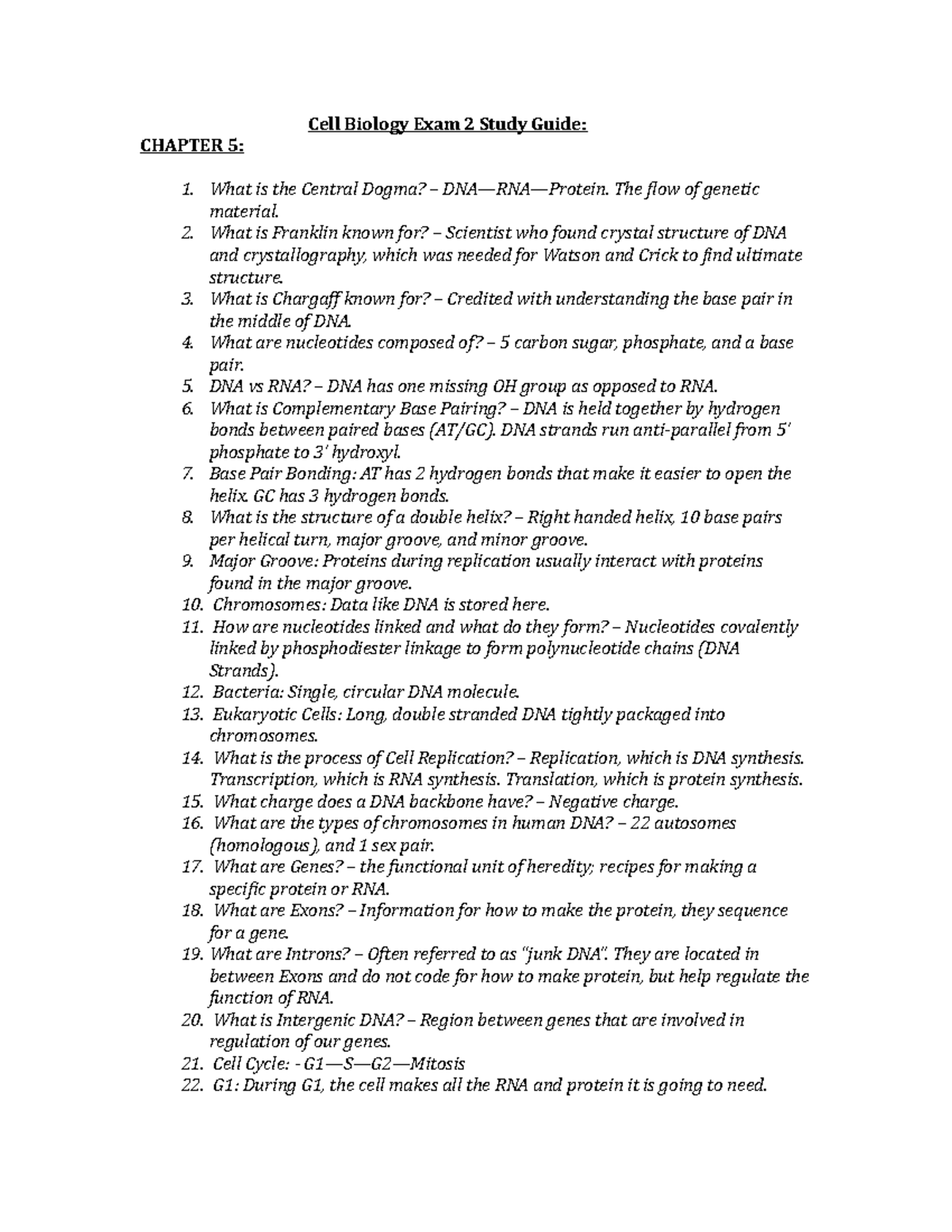 Cell Biology Exam 2 Study Guide - Cell Biology Exam 2 Study Guide ...