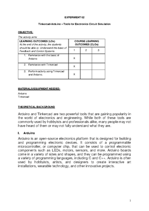 Ecfbck 1L Lab03 Group 4 - LAB REPORT - EXPERIMENT 0 3 Tinkercad-Arduino – Circuit Simulation 2 ...