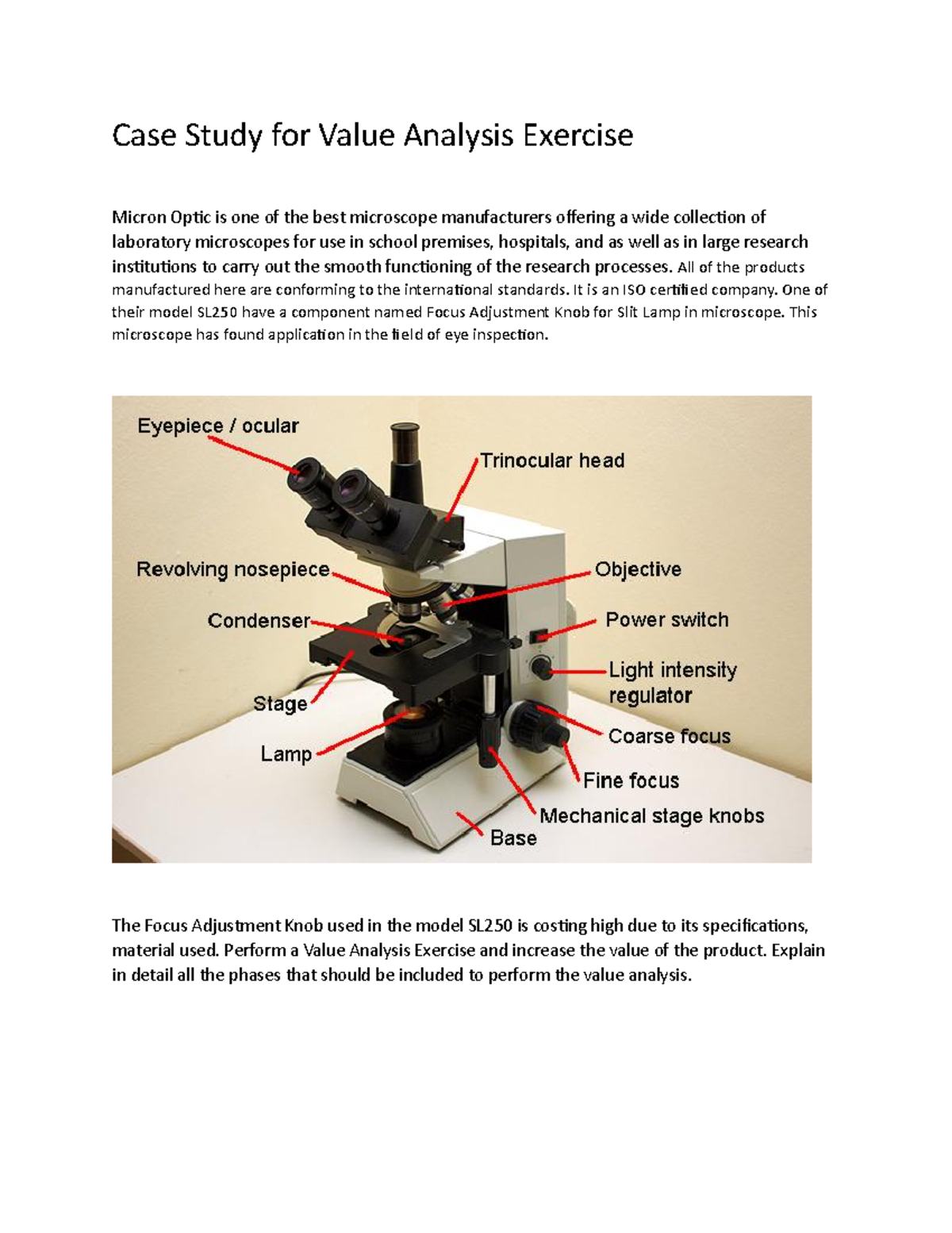 Case Study for Value Analysis Exercise LA3 unit 4 - Case Study for ...