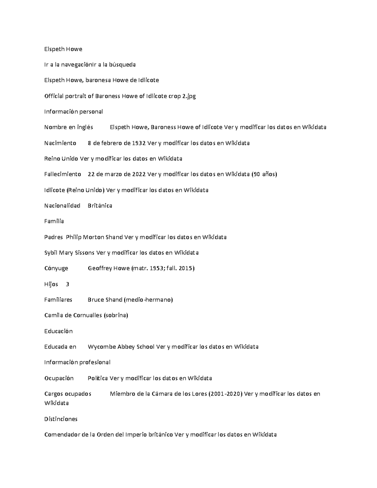 Elspeth Howe - 1953; fall. 2015) Hijos 3 Familiares Bruce Shand (medio ...