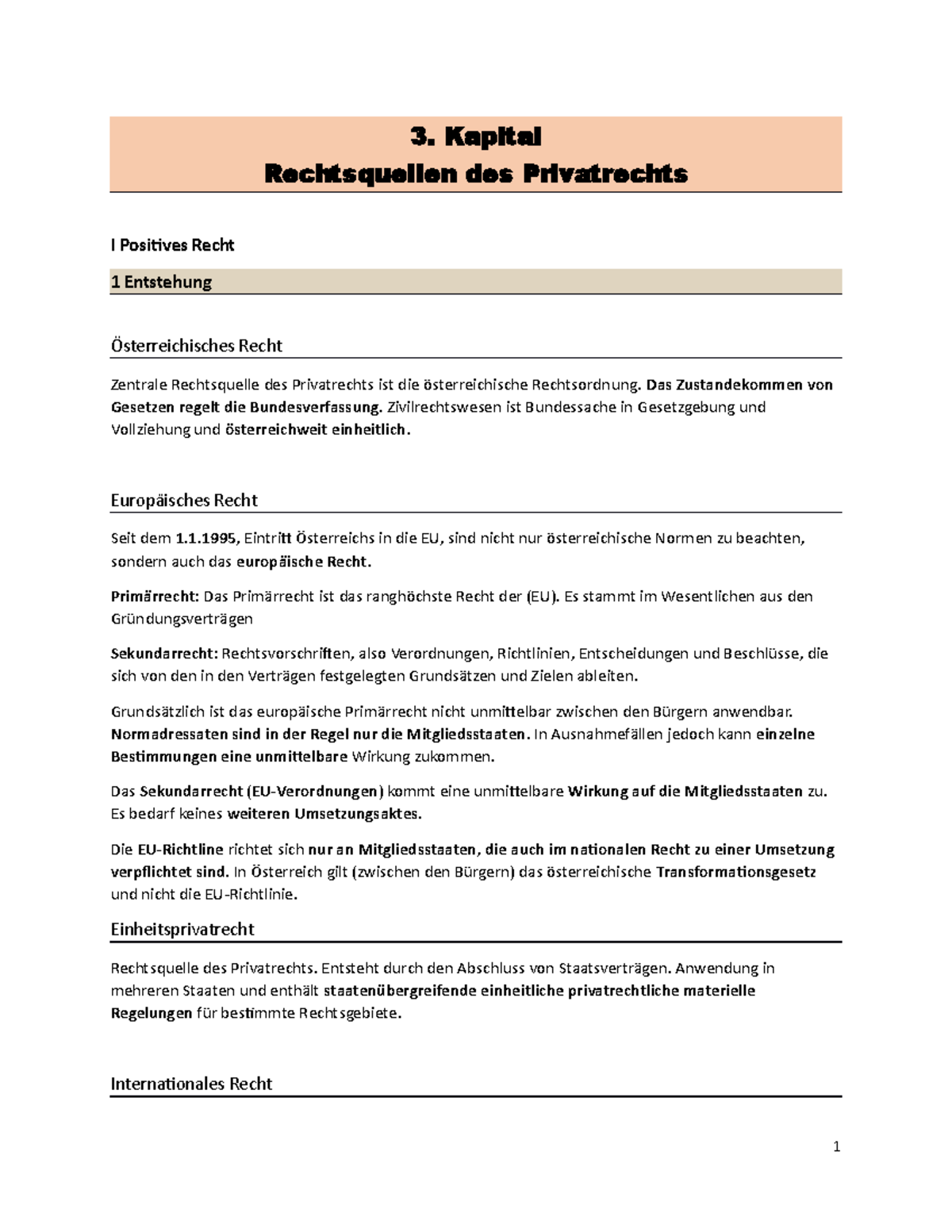 Rechtsquellen des Privatrechts Kapitel 3 I-III Mitschrift KS Notizen ...