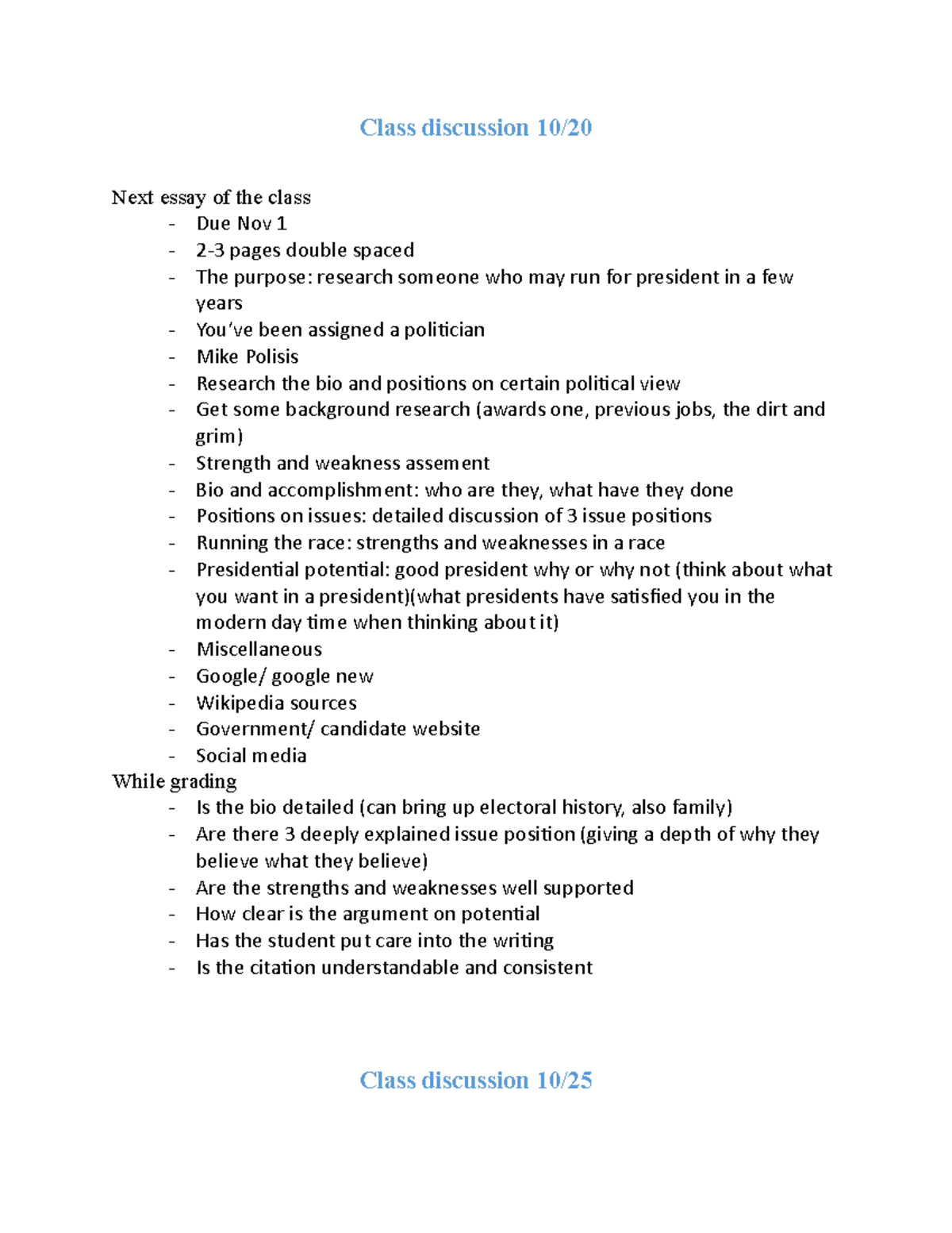 Ferderal Gov Notes Pt 2 - Class discussion 10/ Next essay of the class ...