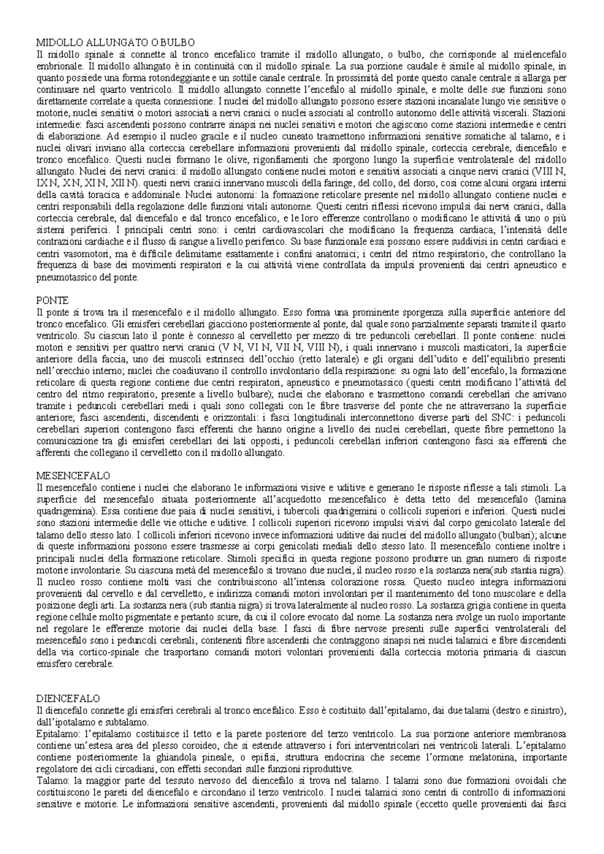 Anatomia - MIDOLLO ALLUNGATO O BULBO Il midollo spinale si connette al ...
