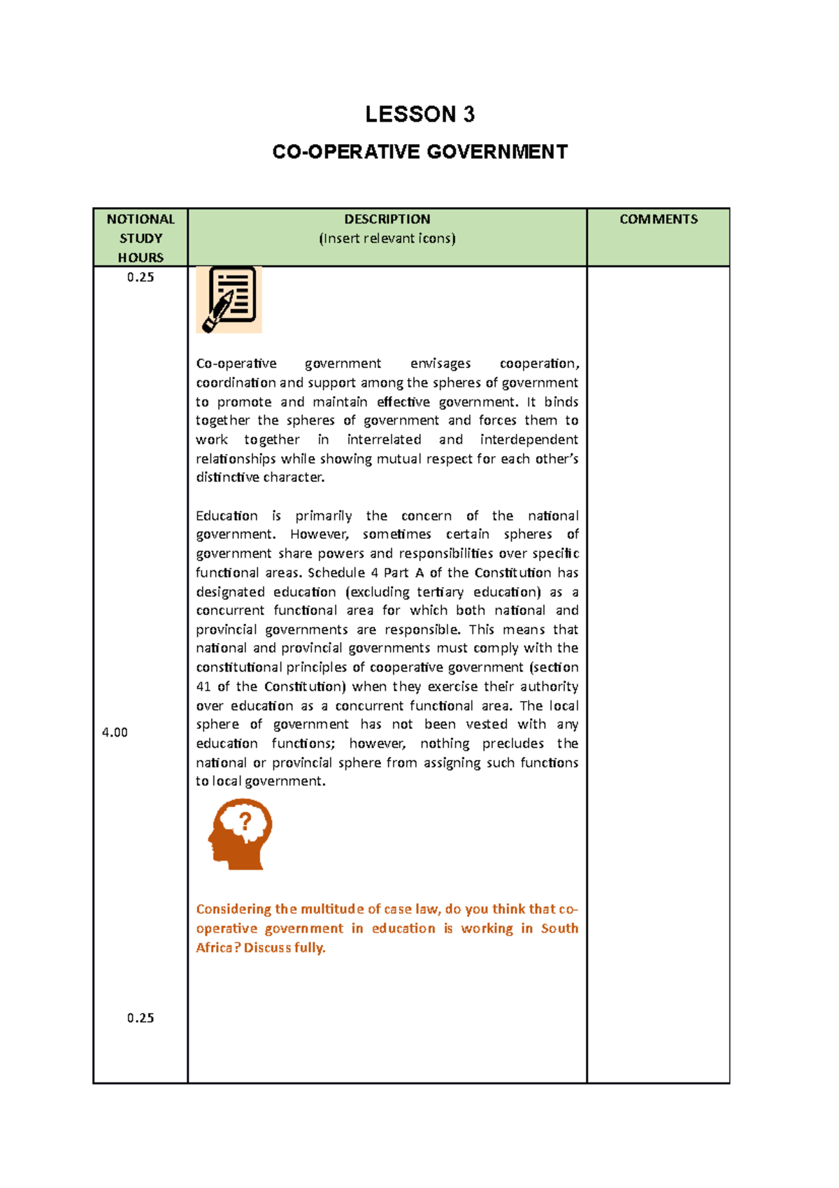 Lesson 3 Study Guide Summary Material - LESSON 3 CO-OPERATIVE ...