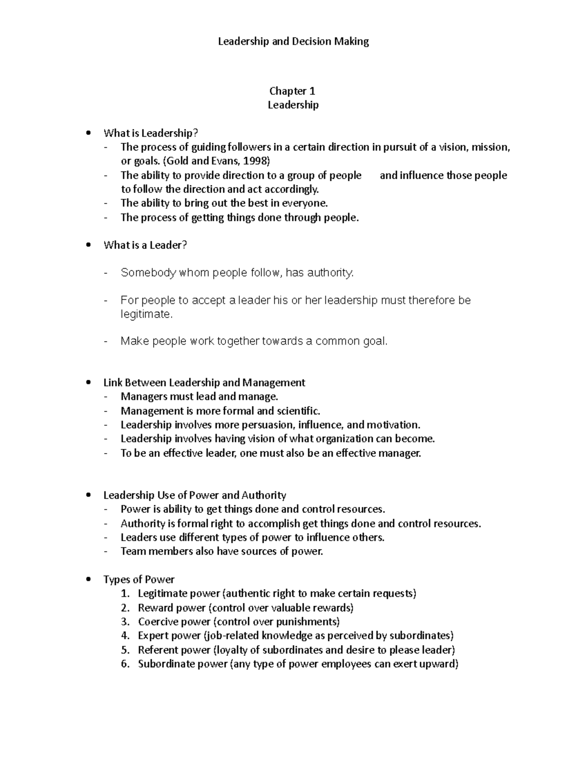 Chapter 1 What is Leadership - Chapter 1 Leadership What is Leadership ...