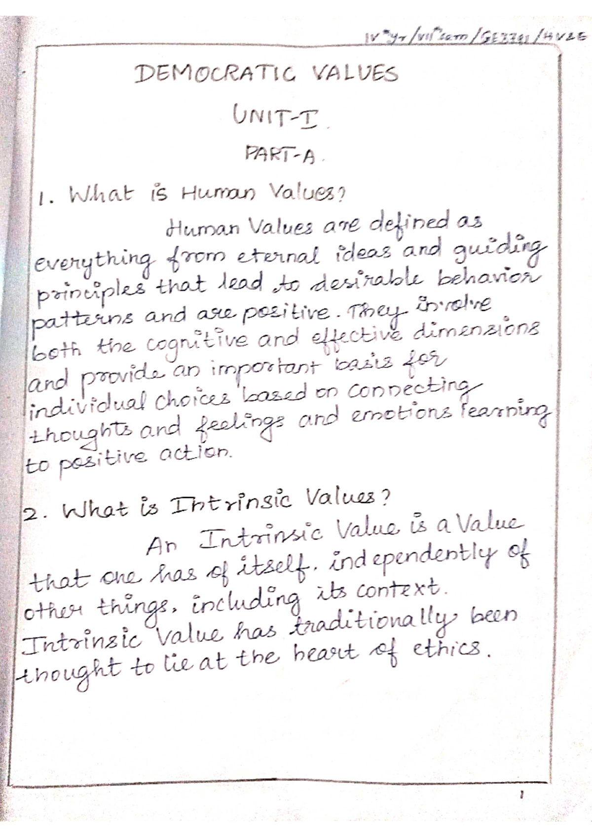 Human values and Ethics unit-1 notes - DEMOCRATIC VALUES 1. What is ...