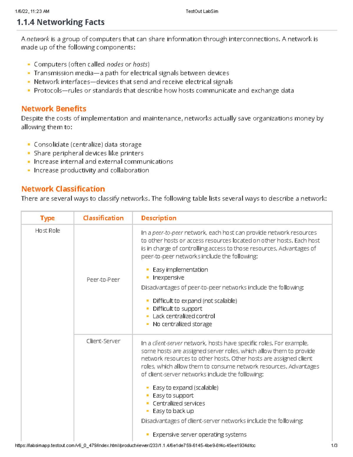 1.1.4 Networking Facts - 1/6/22, 11:23 AM TestOut LabSim - Studocu