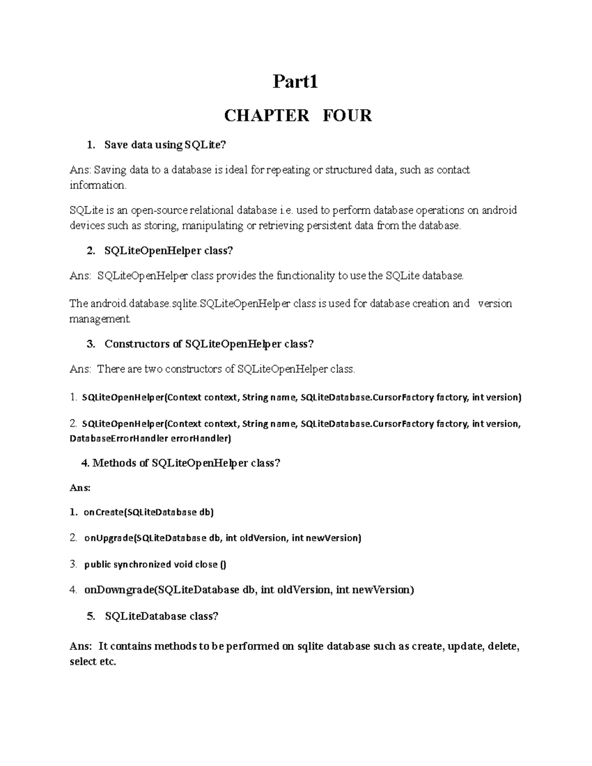Android dk - I need only to read - Part CHAPTER FOUR Save data using SQLite? Ans: Saving data to ...