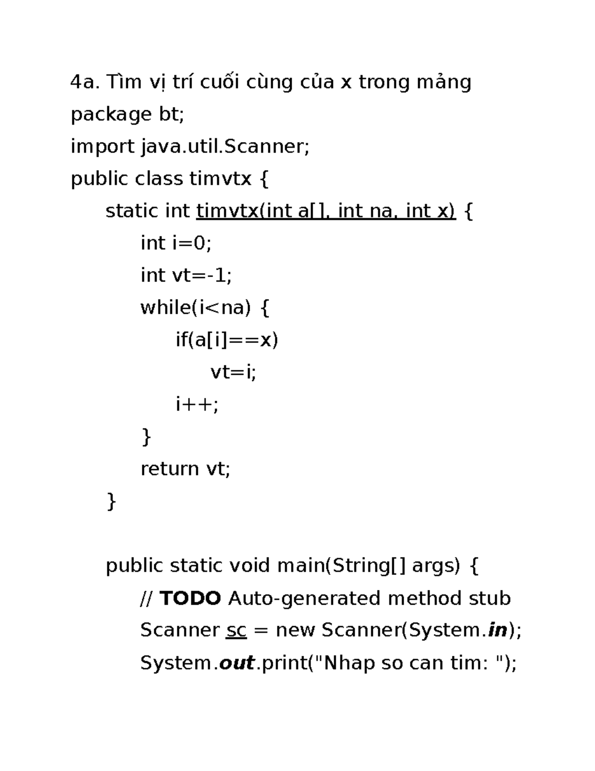 2411780 Le Ngoc Hai BT14 - 4a. Tìm vị trí cuối cùng của x trong mảng ...