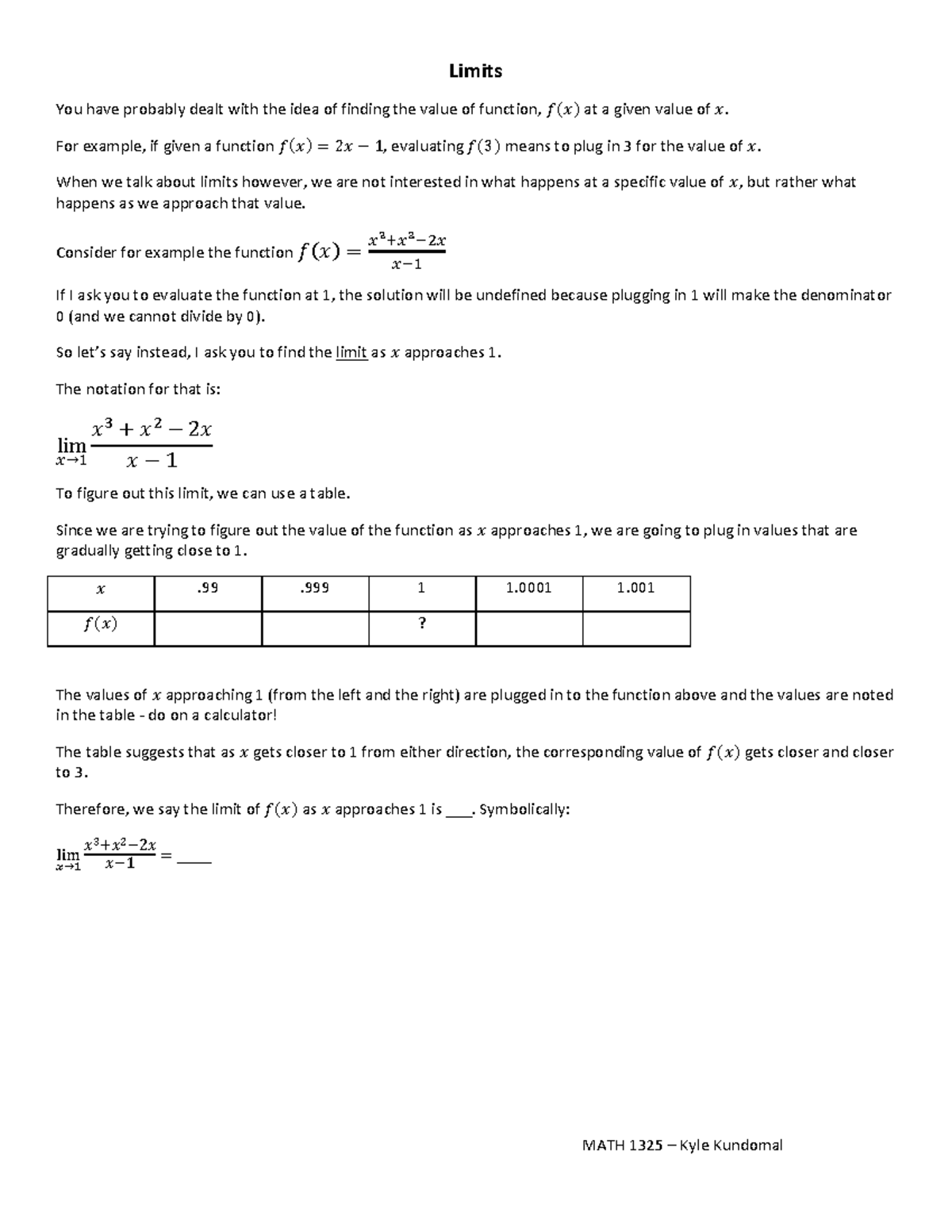 31 Limits Blank Calc Lecture Notes Limits You Have Probably