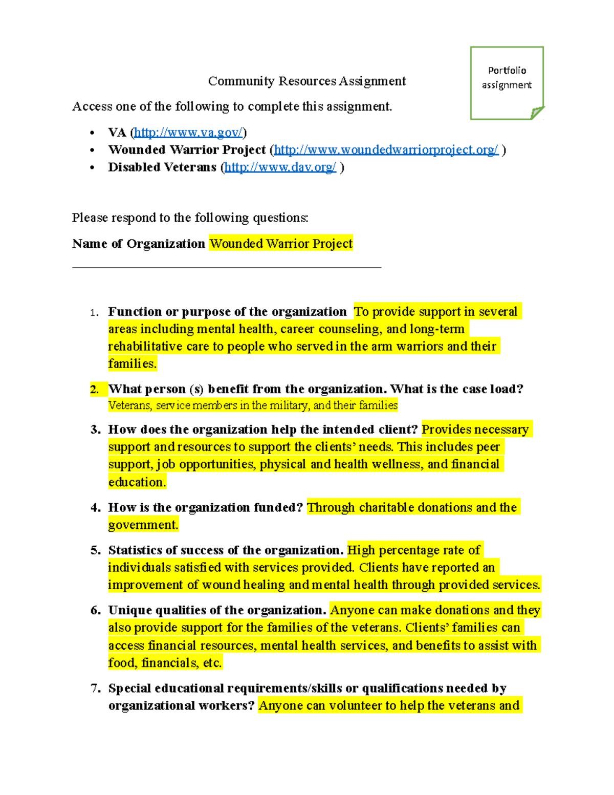 VA MH Community Resources Assignment - Community Resources Assignment ...