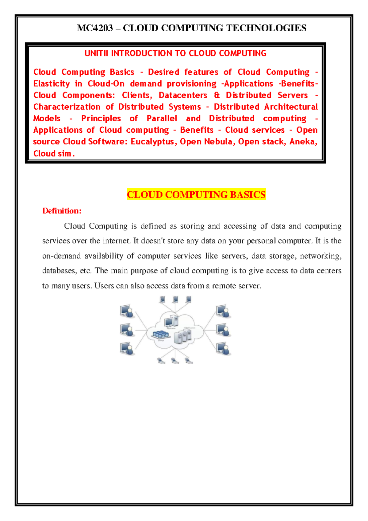 Unit Ii Cloud Computing Notes Unit 2 Mc4203 Cloud Computing Technologies Definition Cloud