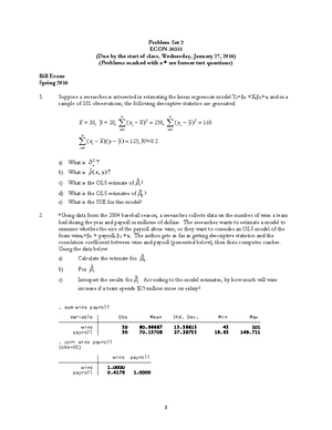 Answer problem set 4 - Wednesday, February 10th - Suggested Answers, Problem Set 4 ECON 30331 ...