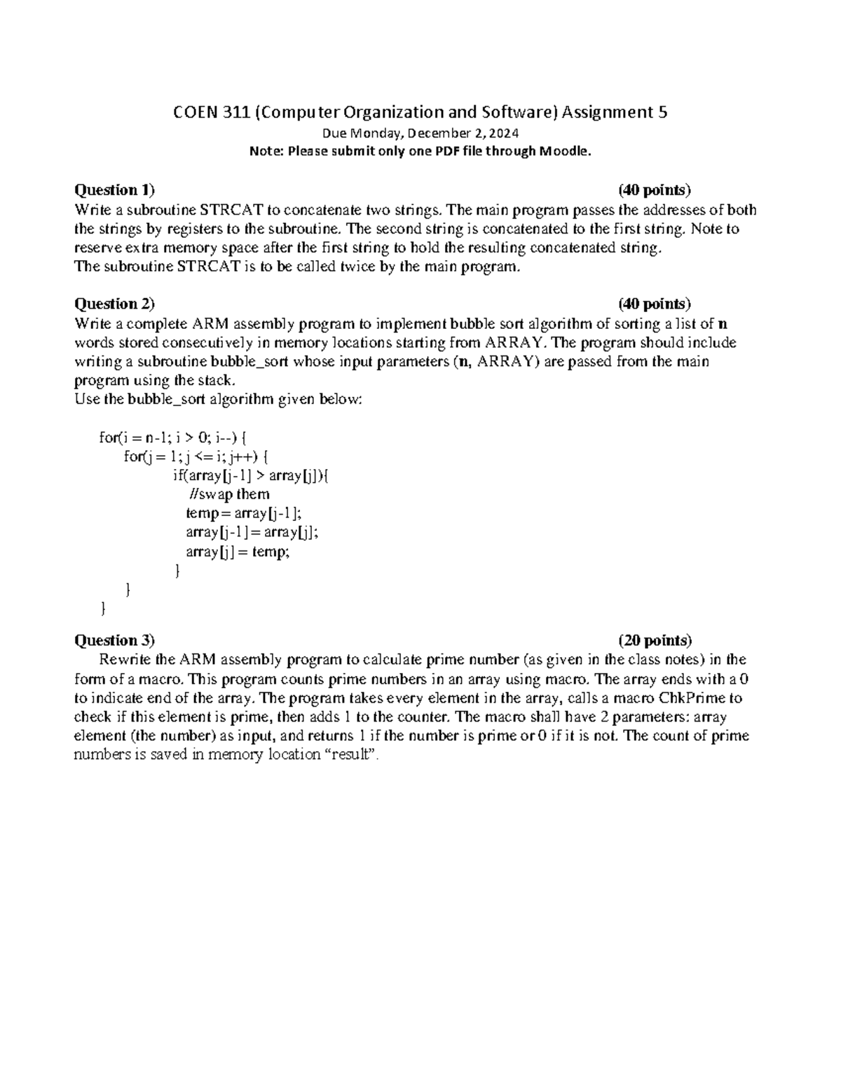 Assignment 5 Question 1 40 Points Write A Subroutine Strcat To Concatenate Two Strings The