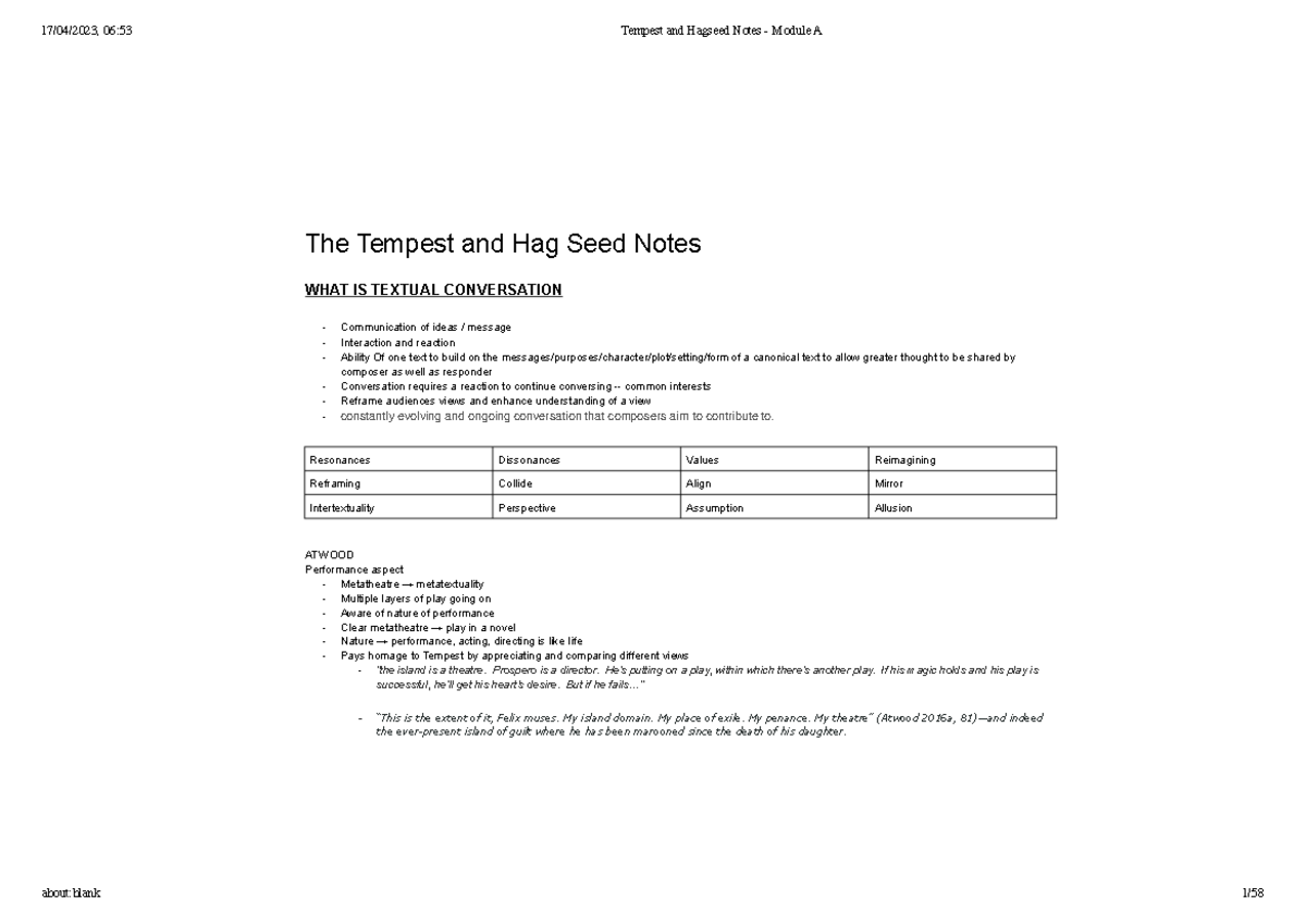 Tempest and Hagseed Notes - Module A - The Tempest and Hag Seed Notes ...