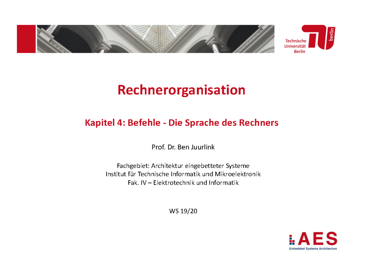 04 Befehle 1 - WS2019/20 Prof. Dr. Ben Juurlink - Warning: TT: undefined function: 32 Warning ...