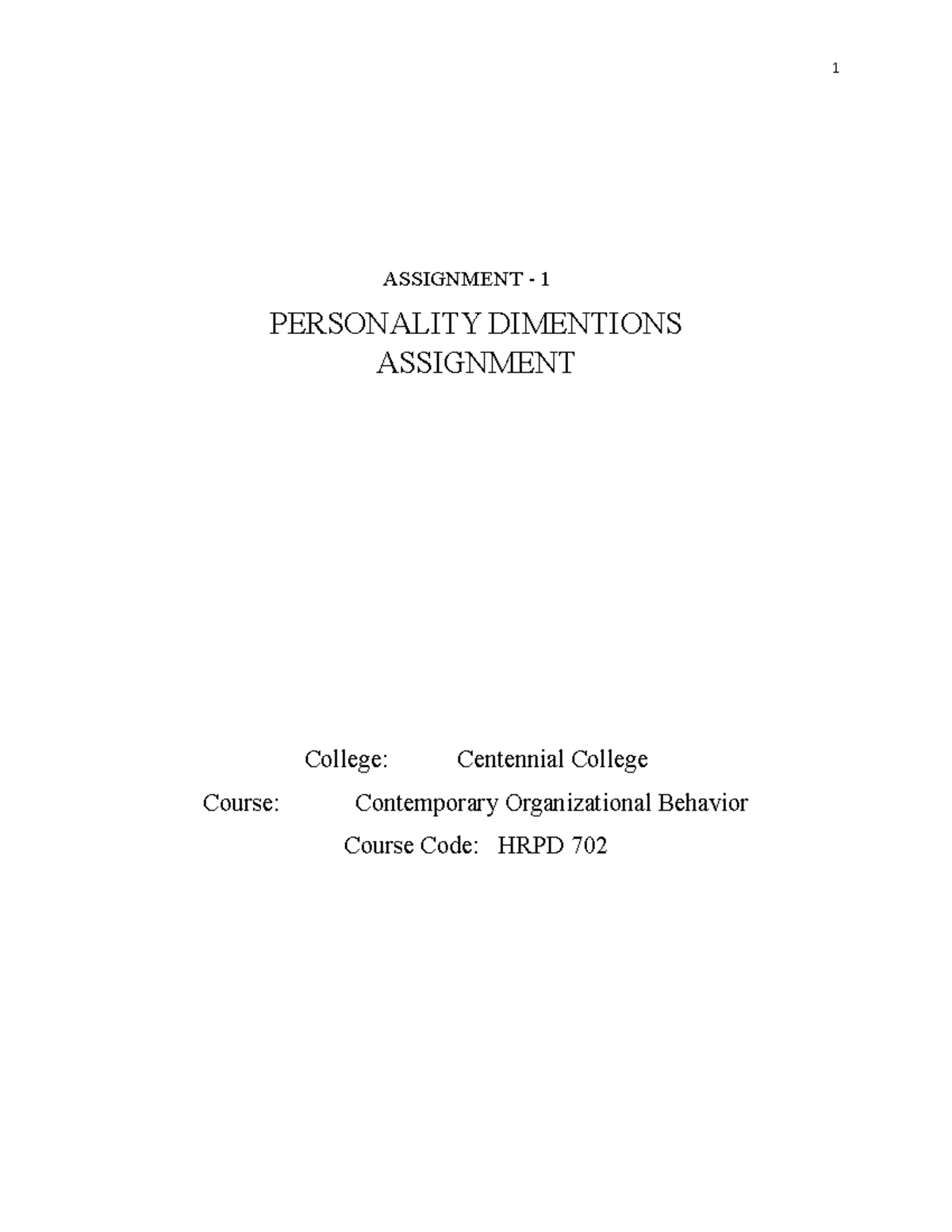 Personality Test assignment - 1 ASSIGNMENT - 1 PERSONALITY DIMENTIONS ...